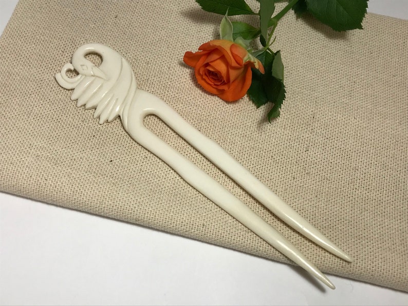 Unique Hand Carved Bone Hair Fork peacock Two - Etsy