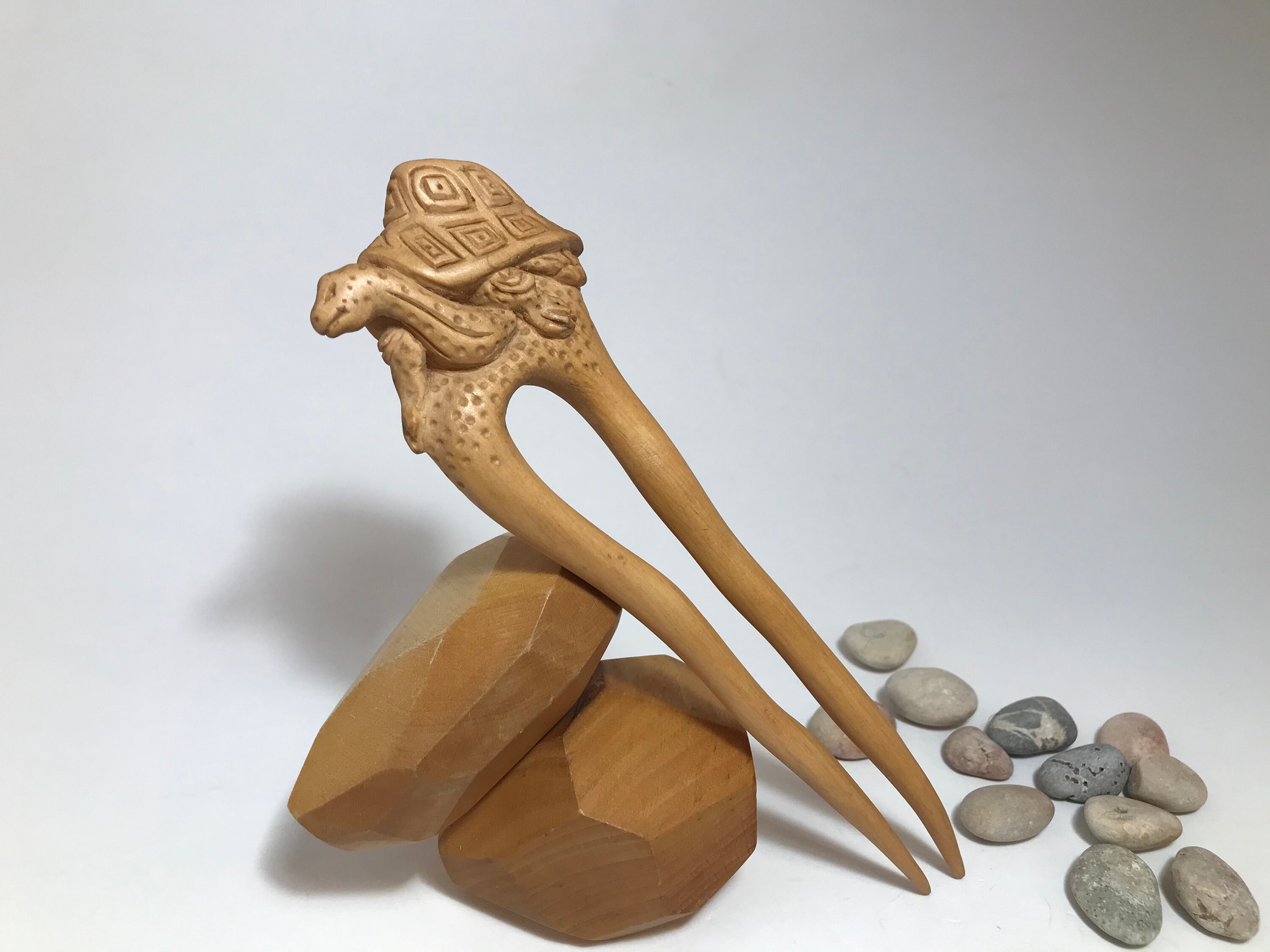 Hand Carved Wooden Hair Fork Turtle wooden hair | Etsy