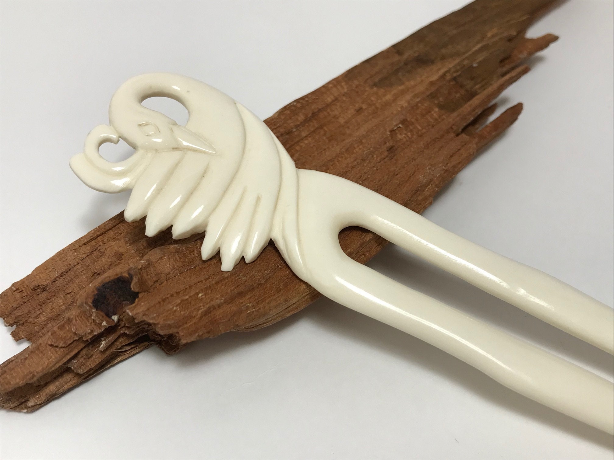 Unique Hand Carved Bone Hair Fork Peacock Two | Etsy