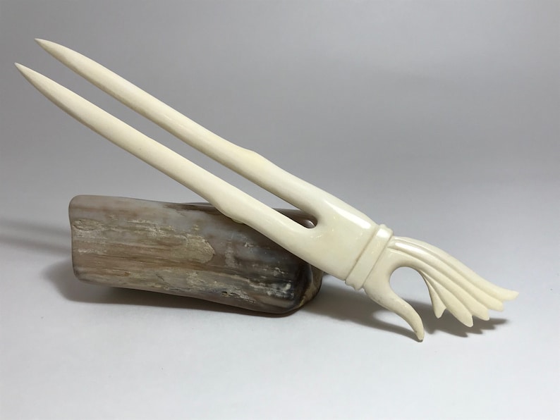 Unique Hand Carved Bone Hair Fork, Two Prong Hair Fork, Bone Barrette ...
