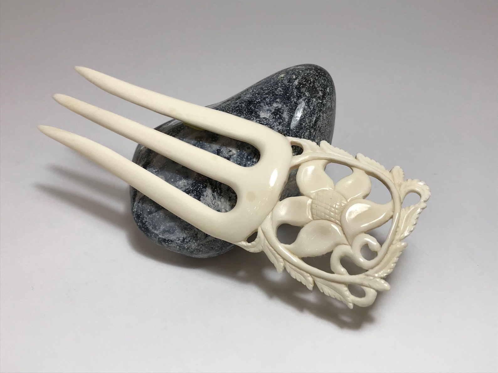 Hand Carved Bone Hair Comb Bone barrette Bun holder Three | Etsy