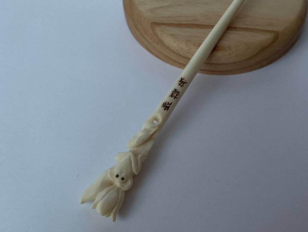 Hand Carved Bone Hair Stick Bun Holder Frog Unique Hair - Etsy