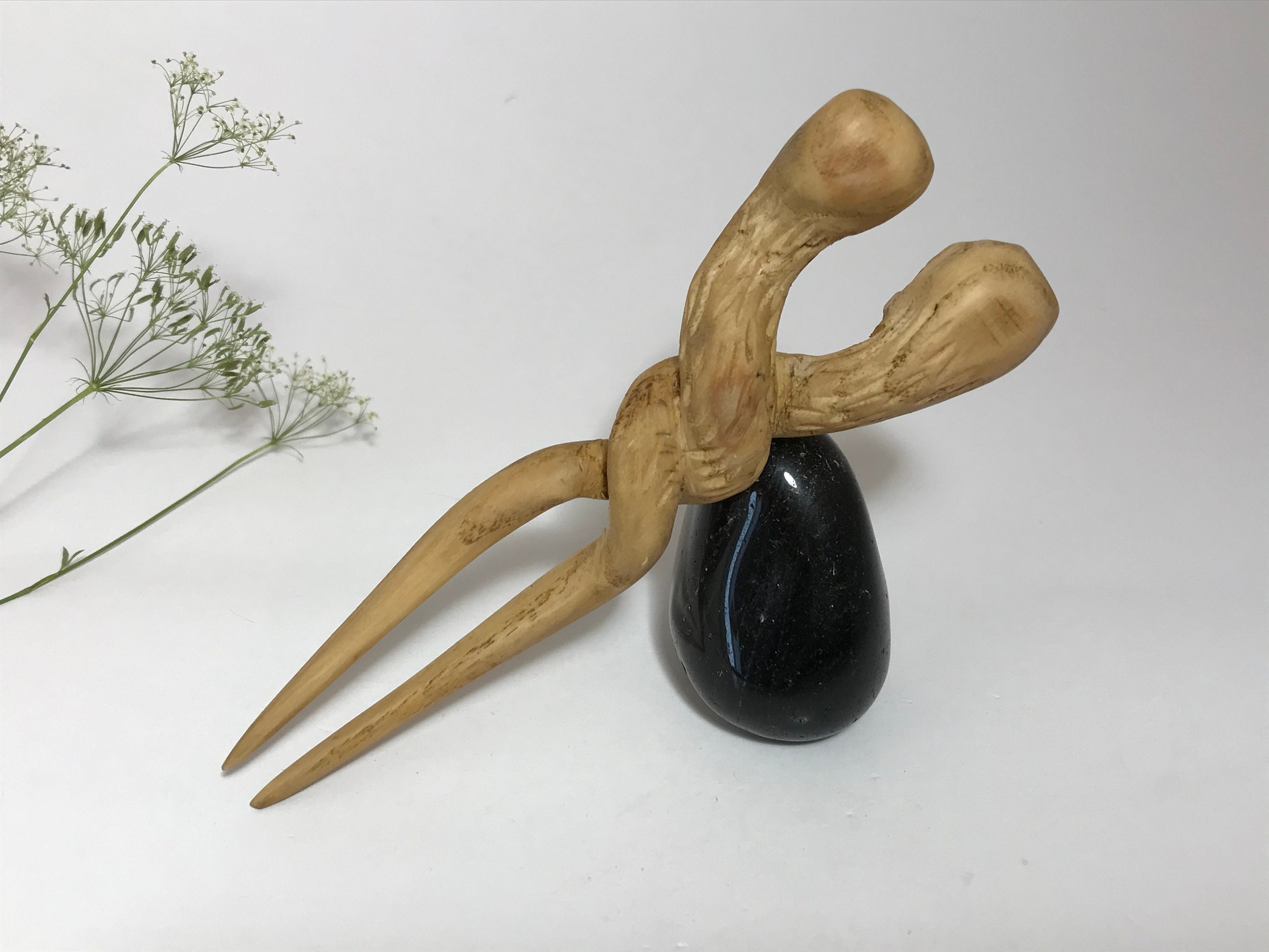 Hand Carved Wooden Hair Fork Two Snakes Two prong | Etsy