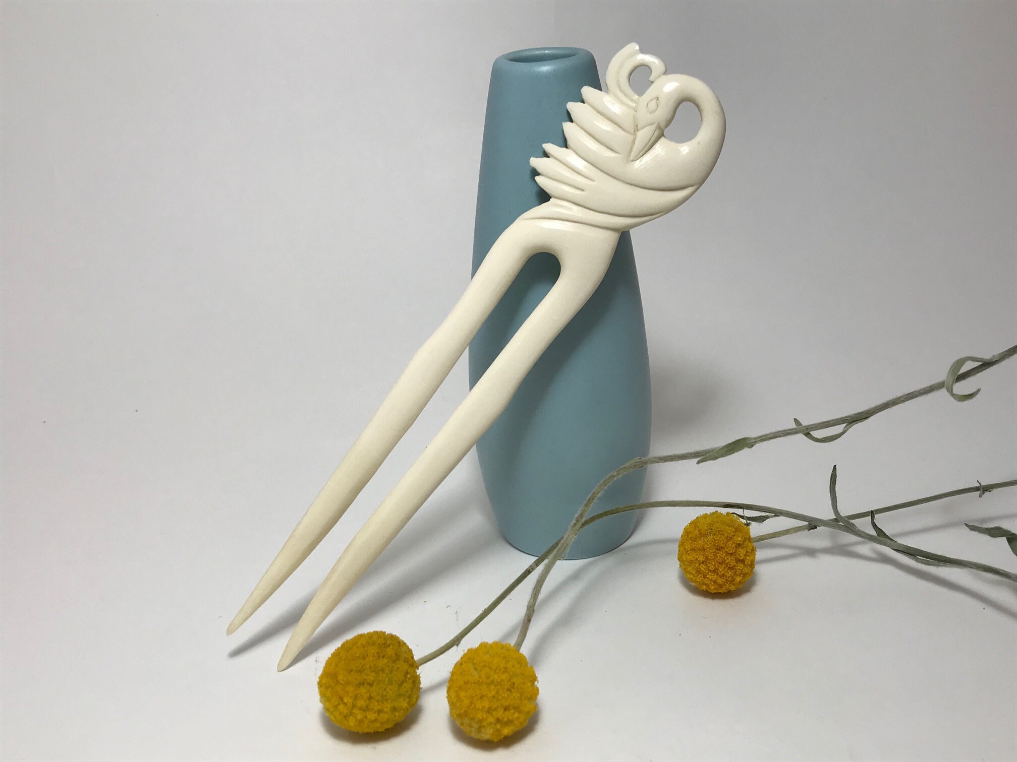 Unique Hand Carved Bone Hair Fork Peacock Two | Etsy