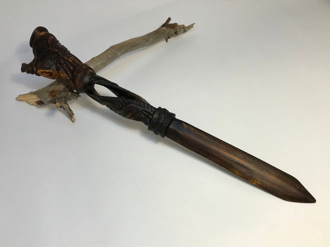 Hand Carved Wooden Clerical Knife Sword - Etsy