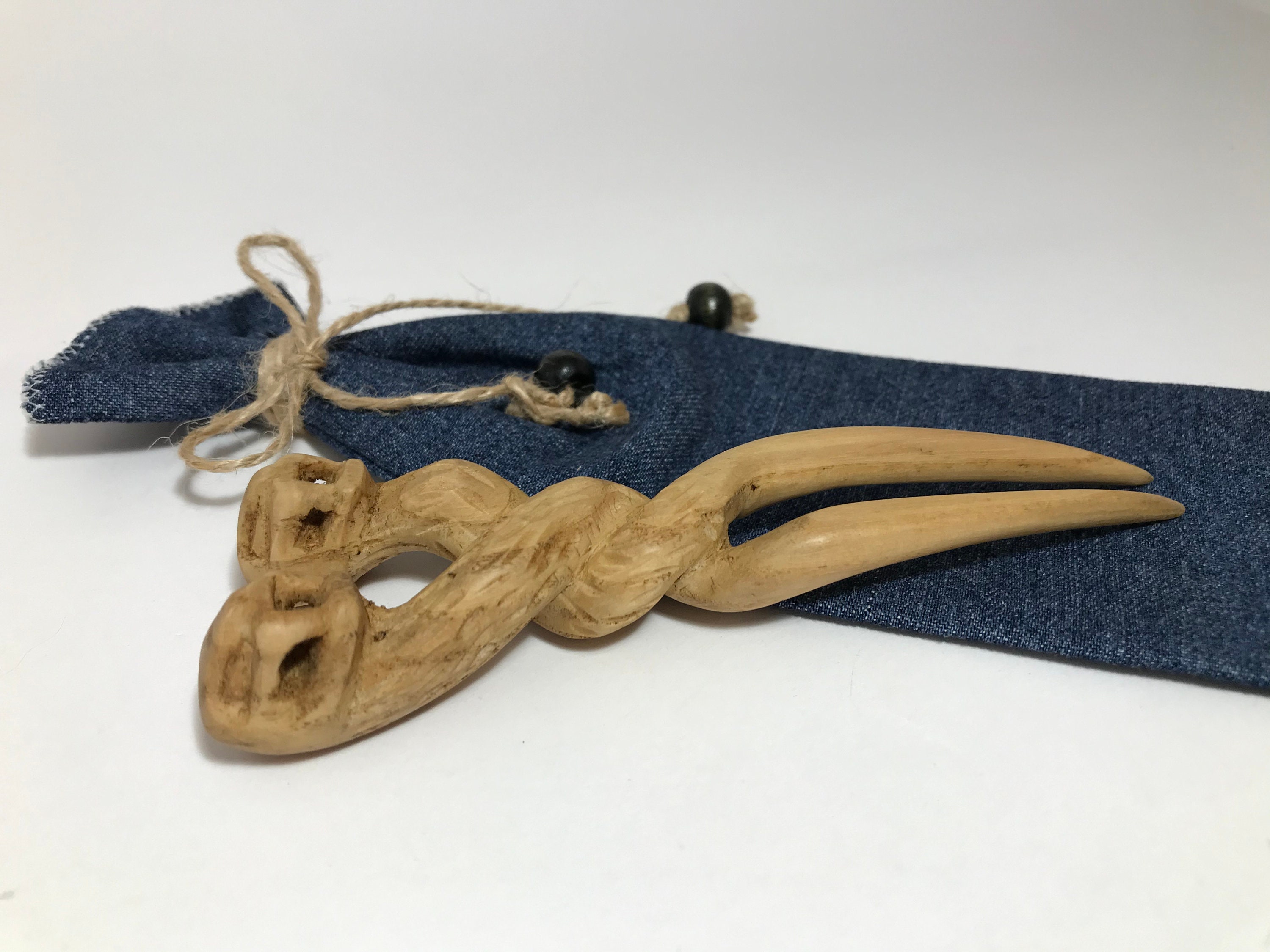 Hand Carved Wooden Hair Fork Two Snakes Two prong | Etsy