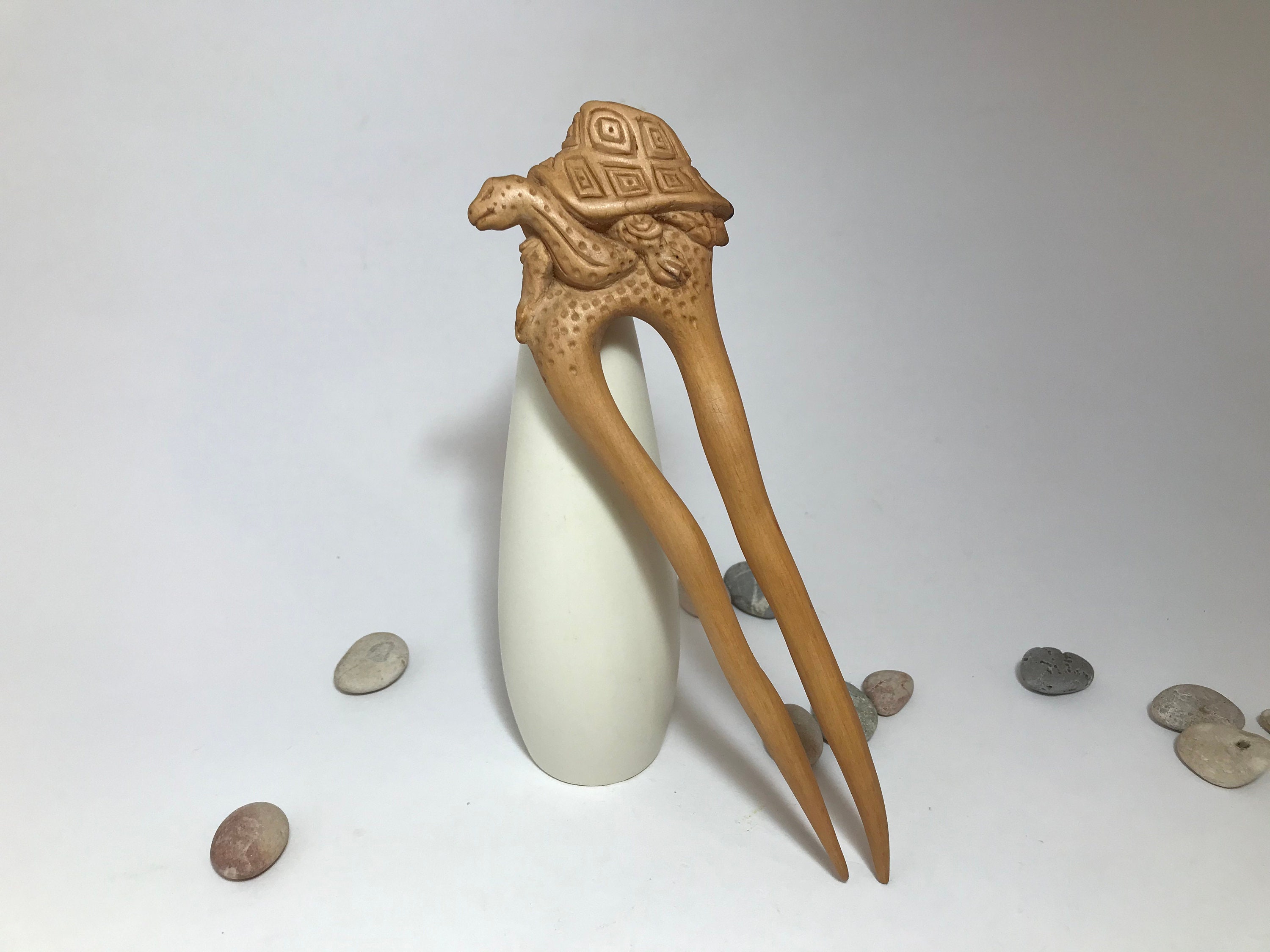 Hand Carved Wooden Hair Fork Turtle wooden hair | Etsy