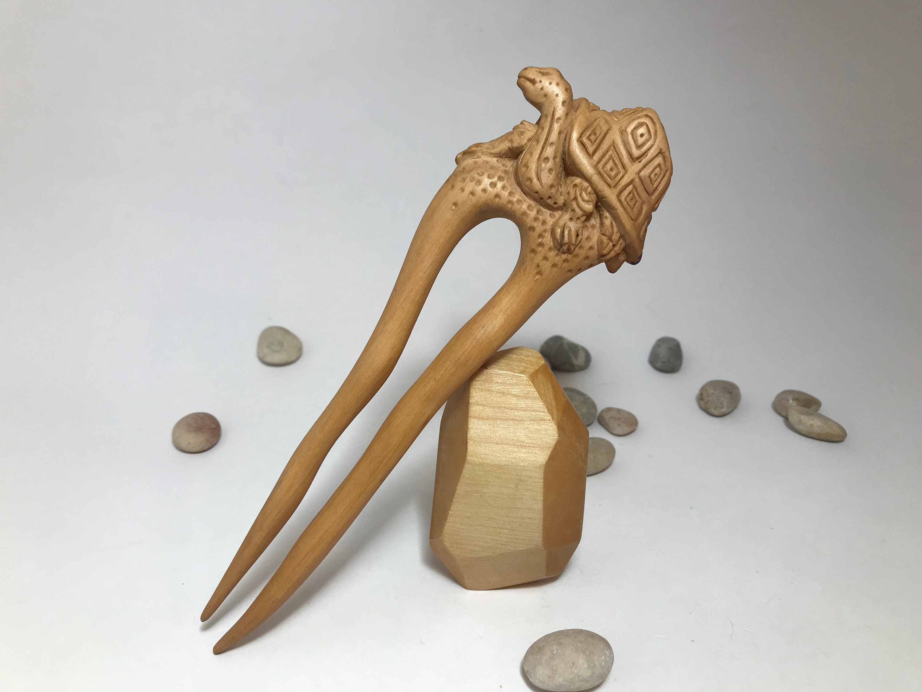 Hand Carved Wooden Hair Fork Turtle wooden hair | Etsy