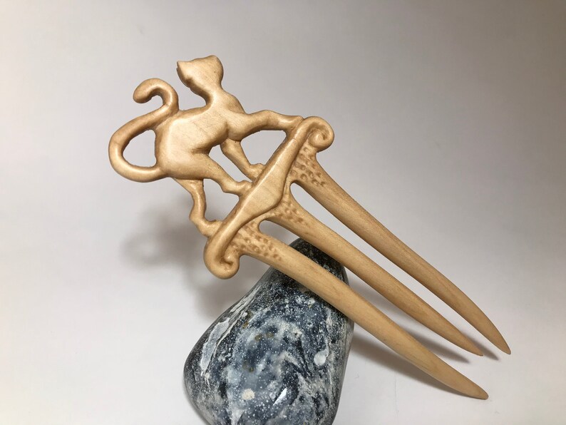 Exclusive Hand Carved Wooden Hair Fork cat Wooden - Etsy