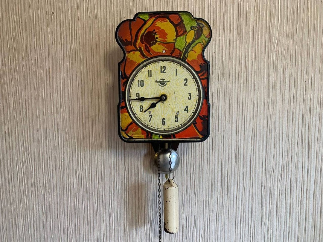 Rare Vintage Soviet Wall Clock "poppies", USSR Clock, Soviet Clock ...