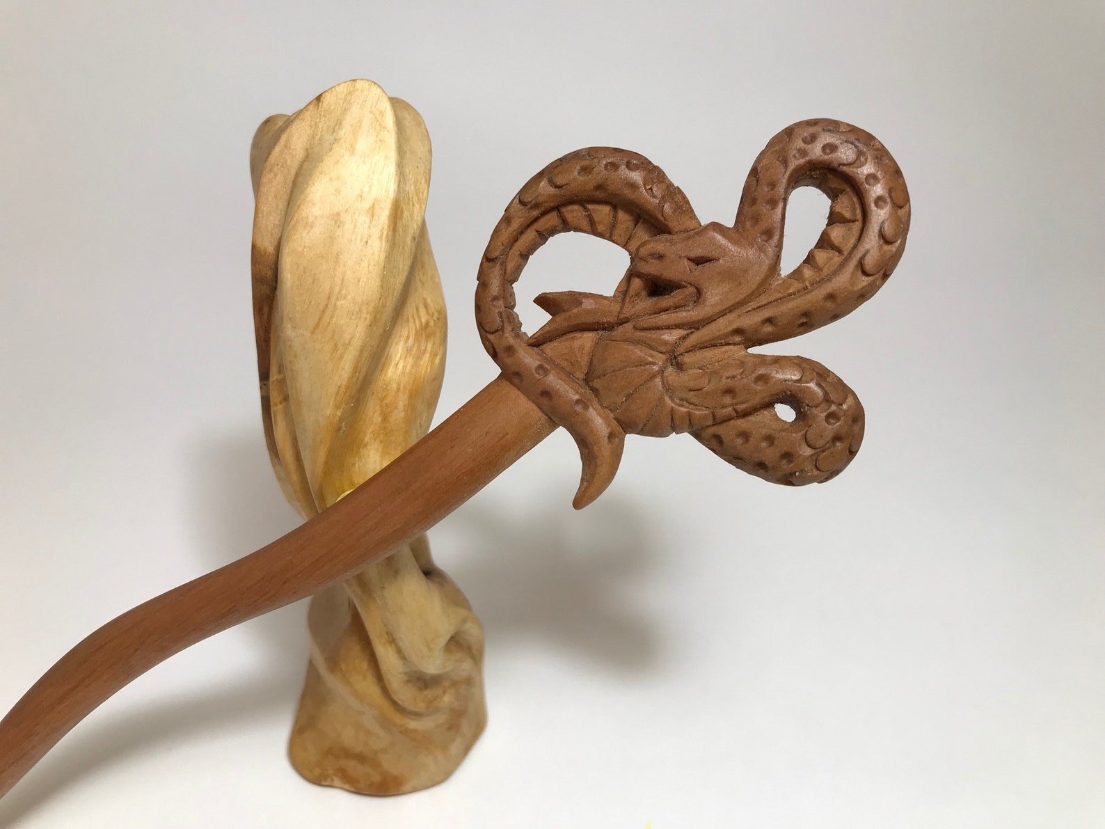 Hand Carved Wooden Hair Stick snake Wooden Hair | Etsy