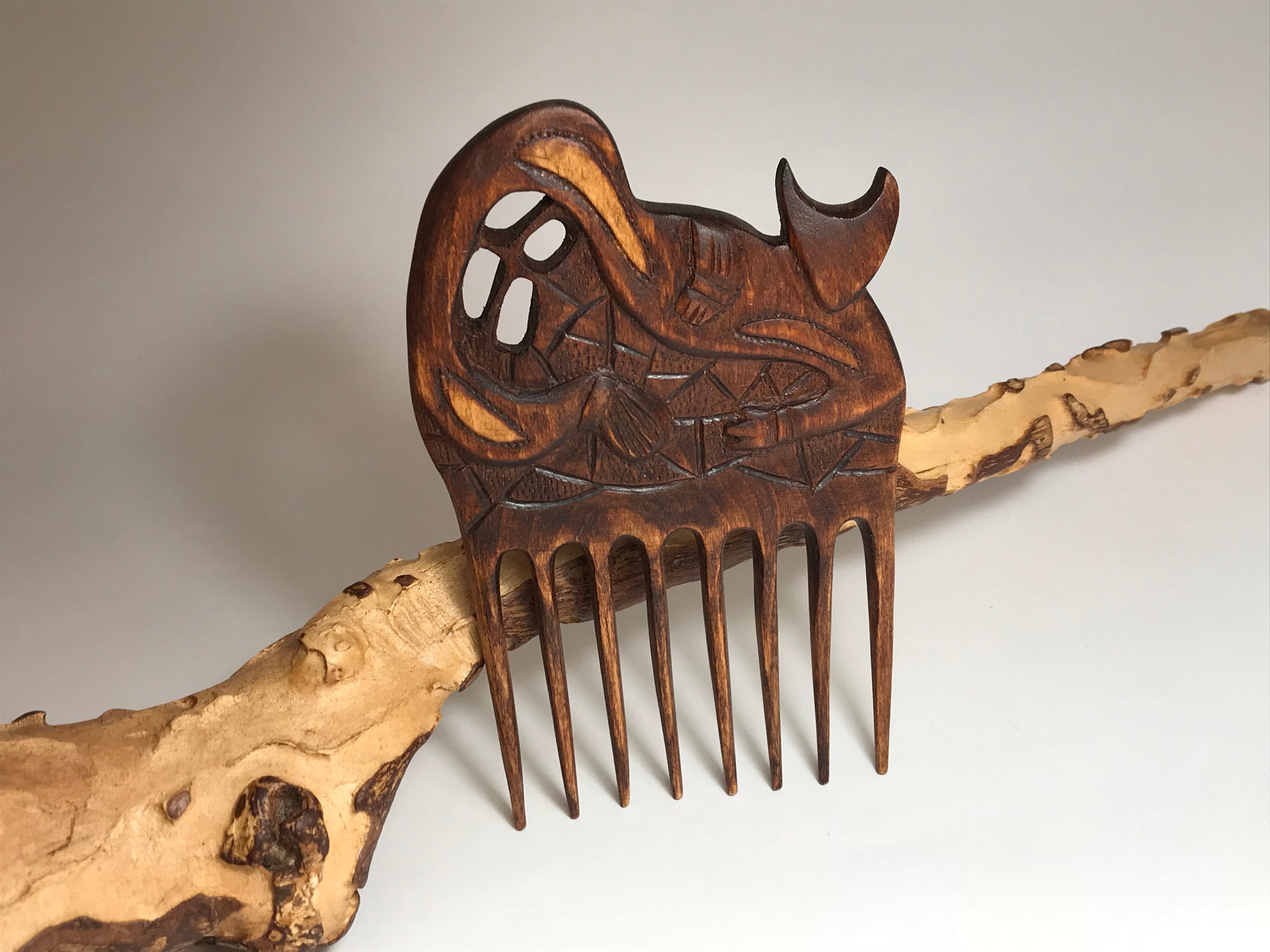 Hand Carved Wooden Hair Comb Cat wooden hair | Etsy