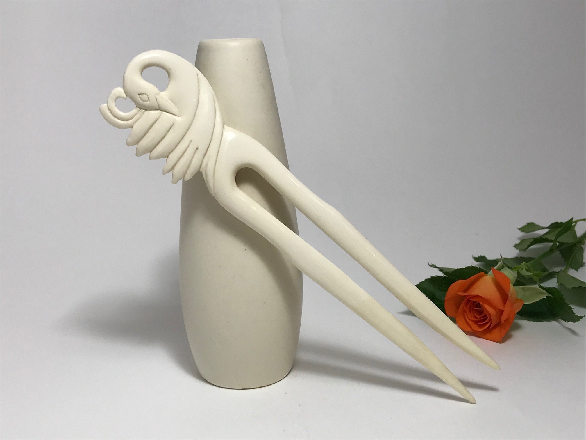 Unique Hand Carved Bone Hair Fork Peacock Two | Etsy