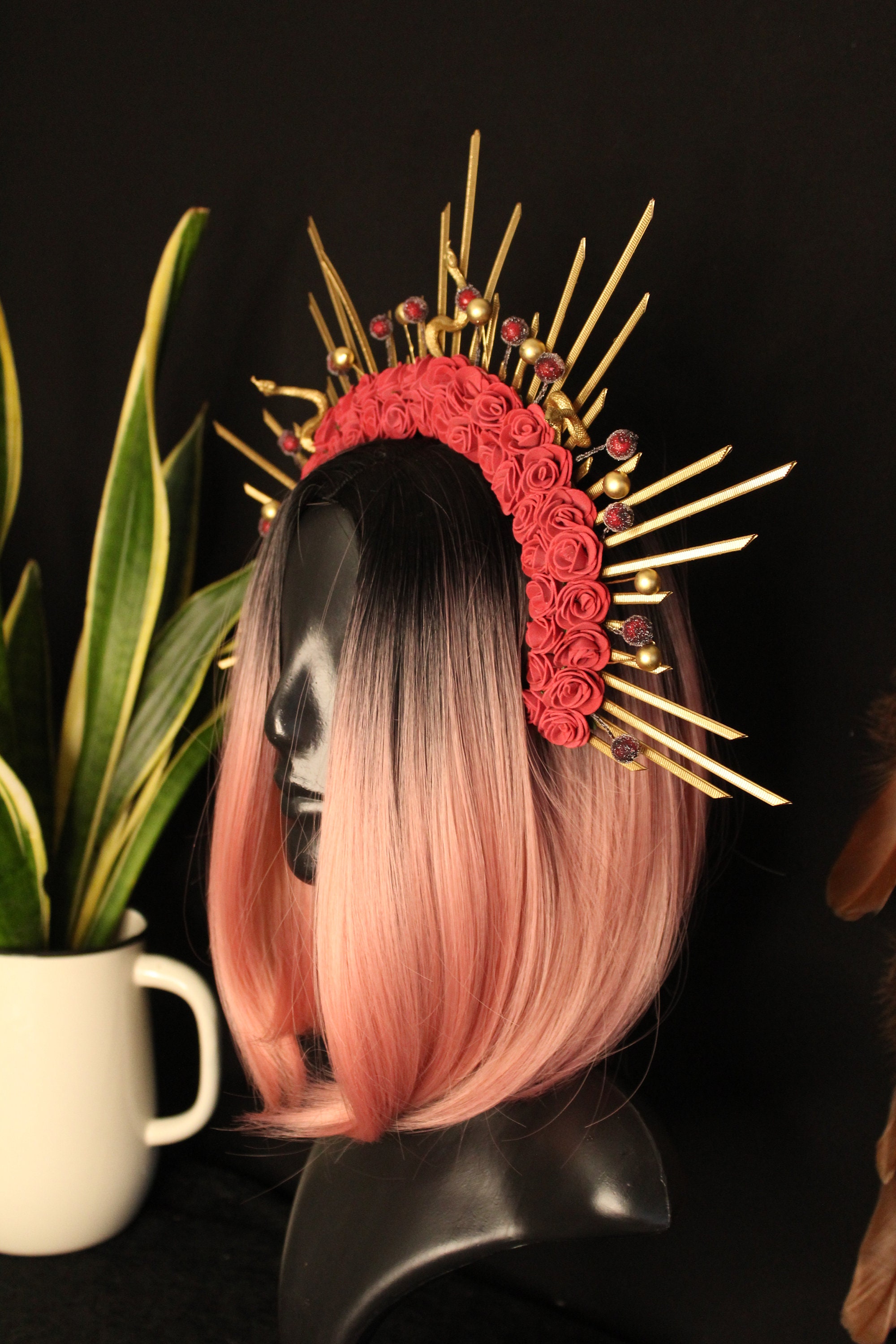 Ruby Tiara Spiked Tiara Gold Tiara Halo Crown, Halo Crown Headpiece ...