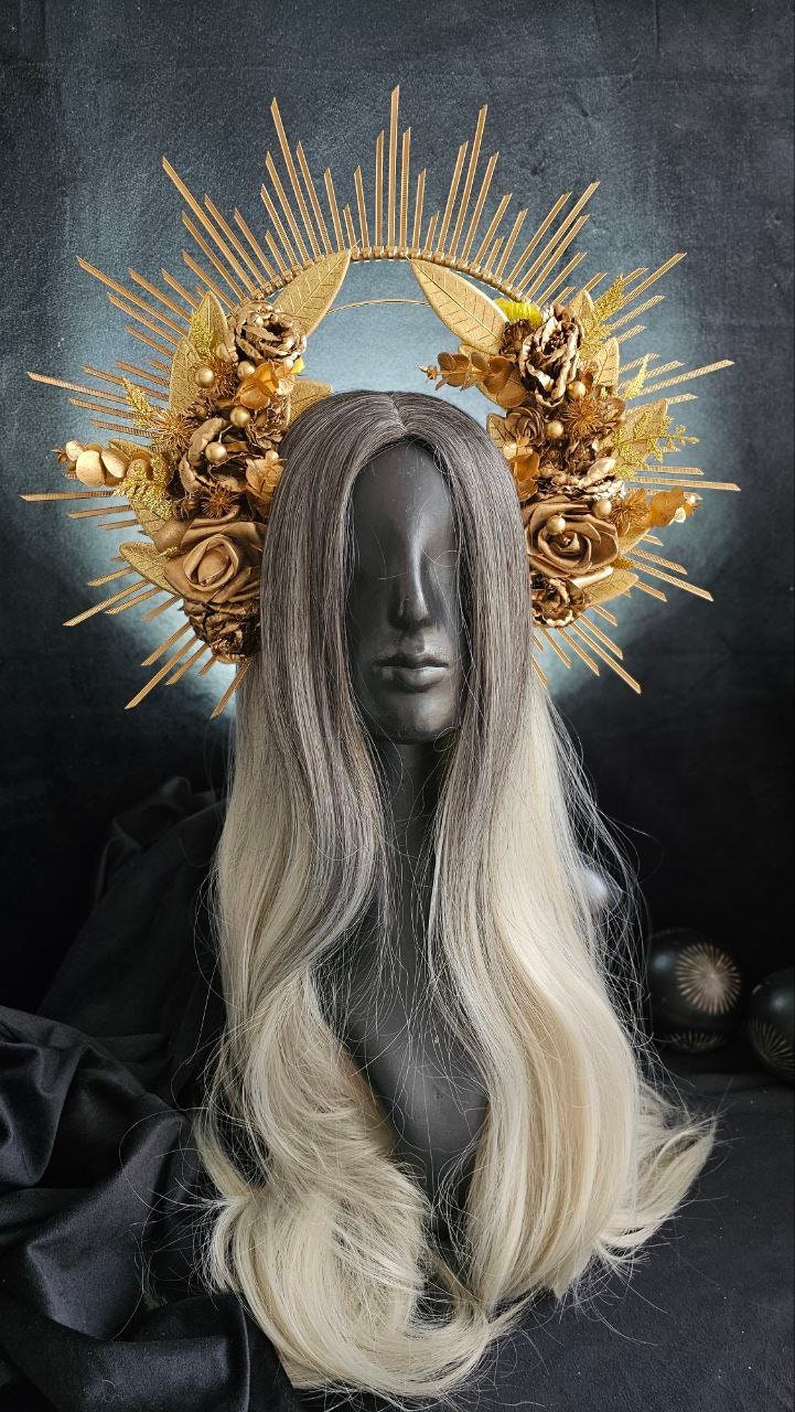 Gold Halo Crown, Sun Halo Crown, Bridal Gold Crown, Halo Headband ...