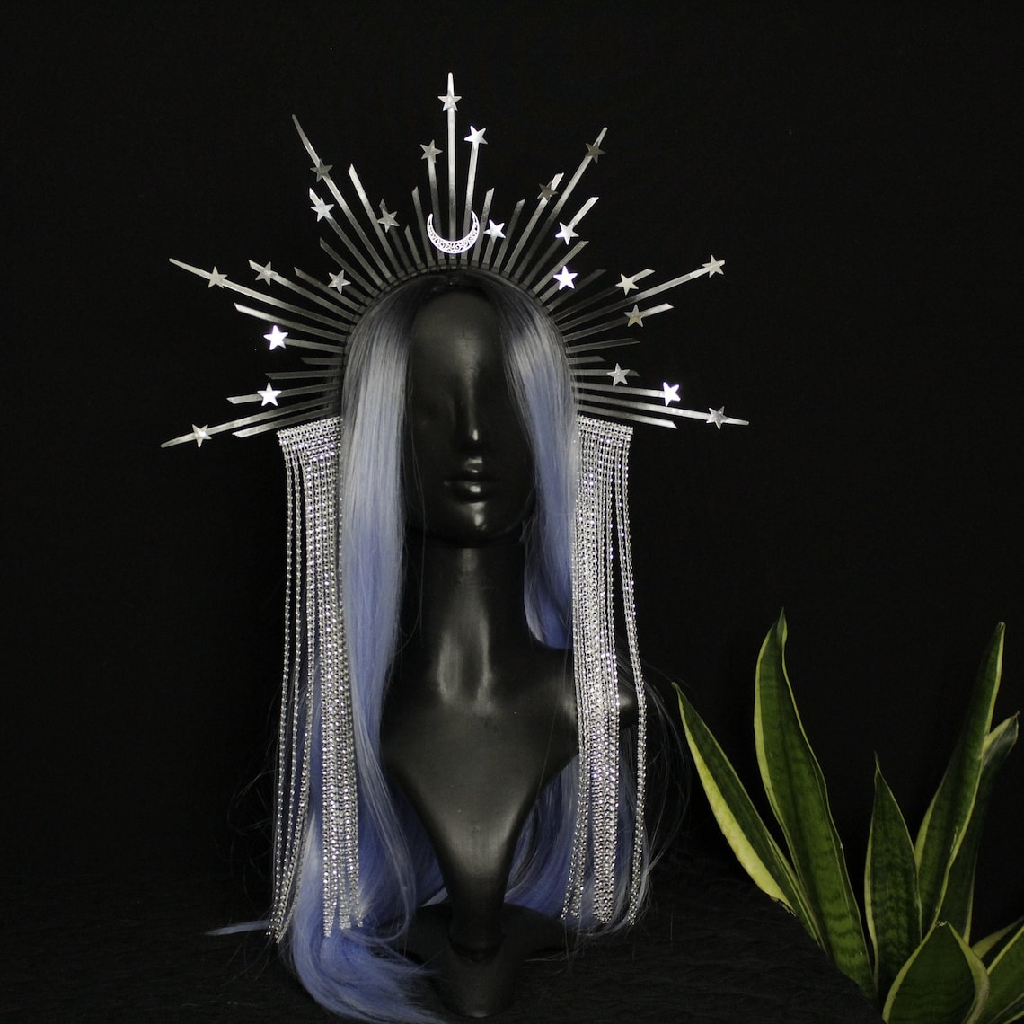 Black Silver Crown With Silver Moon and Stars, Halo Crown, Halo ...