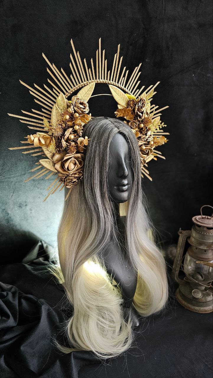Gold Halo Crown, Sun Halo Crown, Bridal Gold Crown, Halo Headband ...
