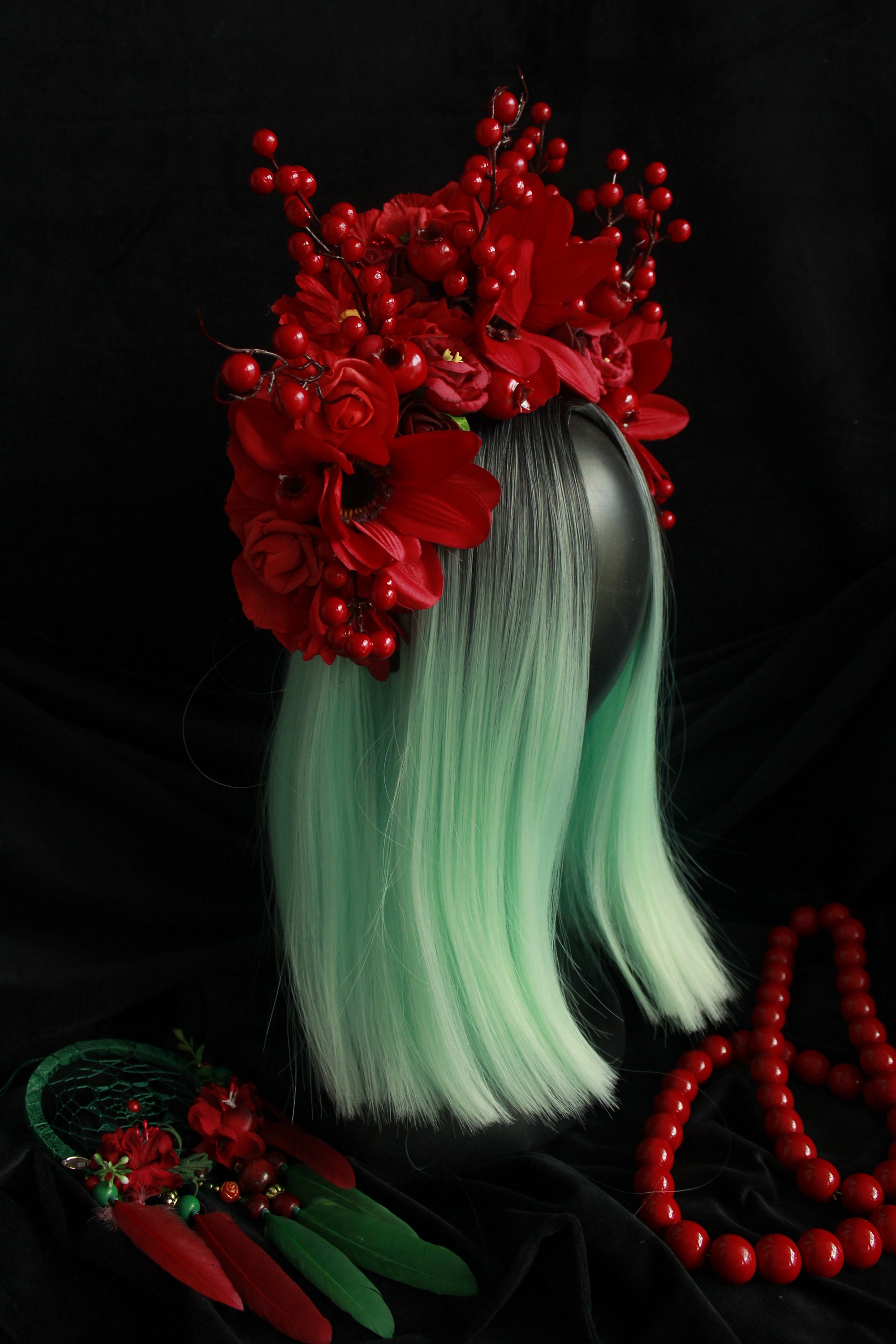 Red Folklore Ukrainian Wreath, Red Halo Crown, Halo Crown Headpiece ...