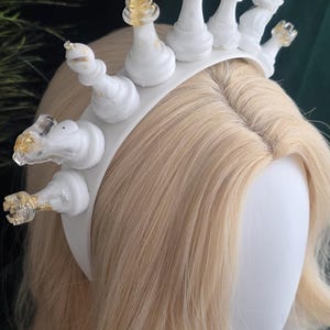 Golden White Chess Pieces Headpiece, Golden Headband Accessory, Golden ...