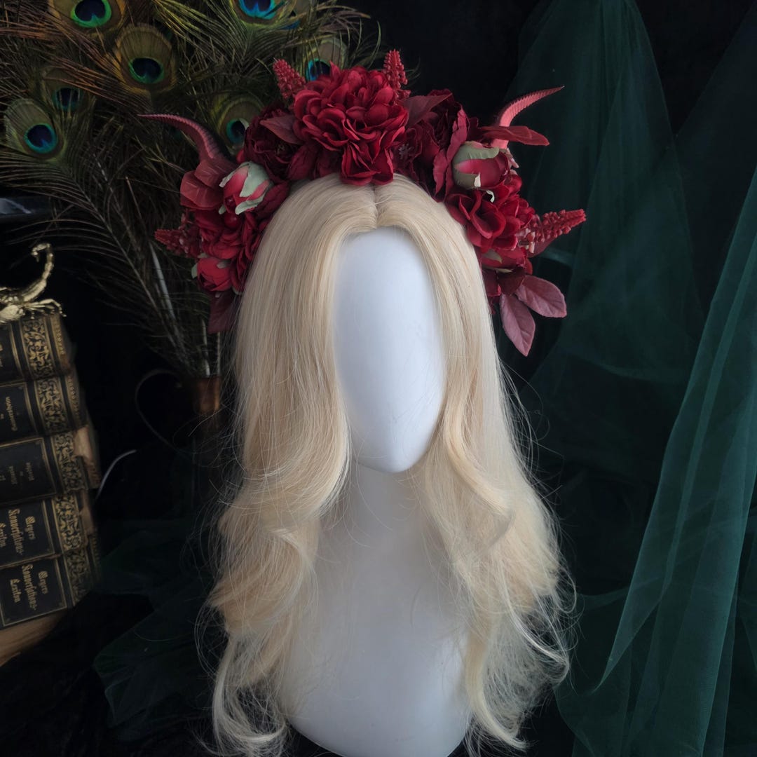Red Horns Crown, Horn Flowers Nymph Horn Headdress , HORNS HEAD Unique ...