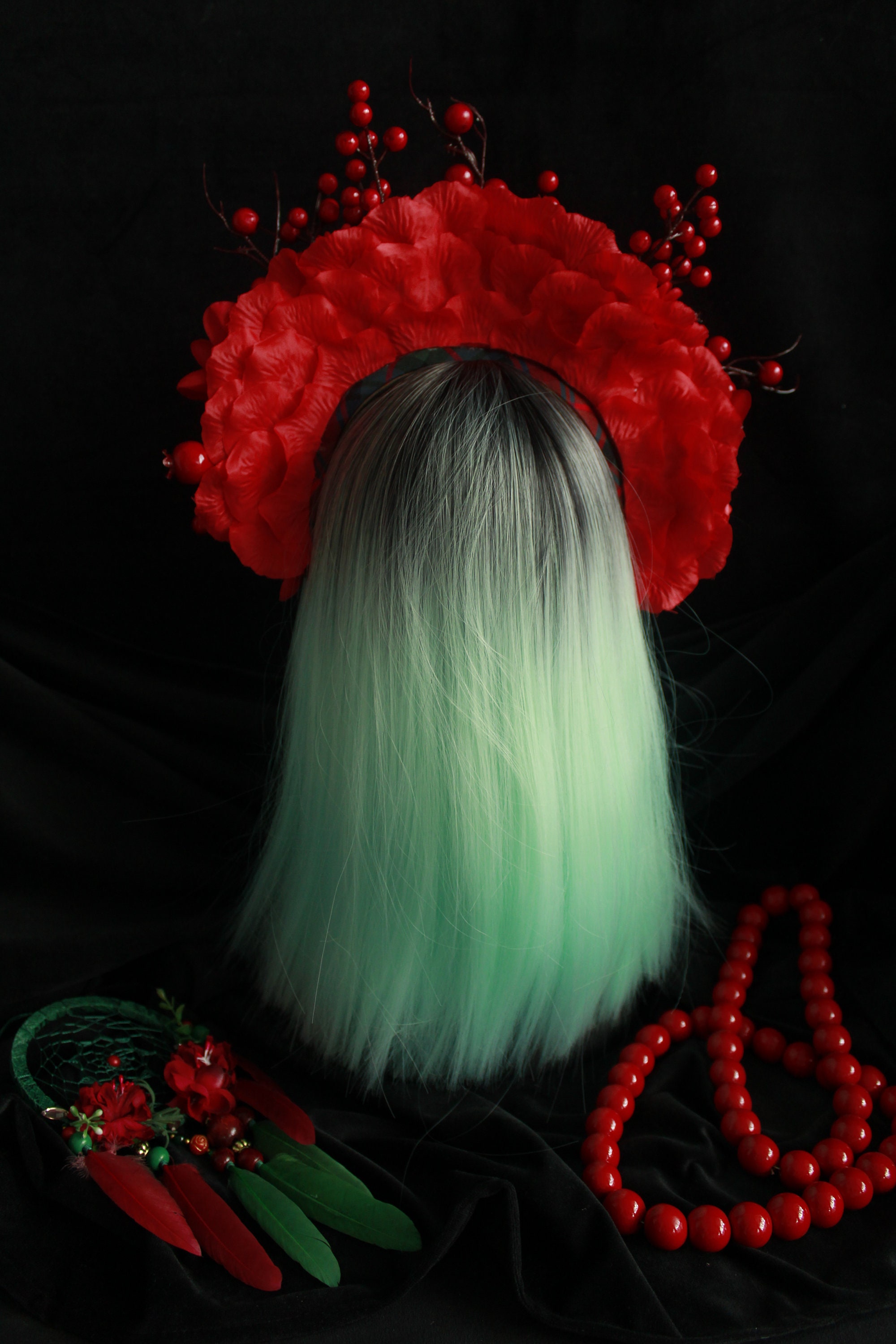 Red Folklore Ukrainian Wreath, Red Halo Crown, Halo Crown Headpiece ...