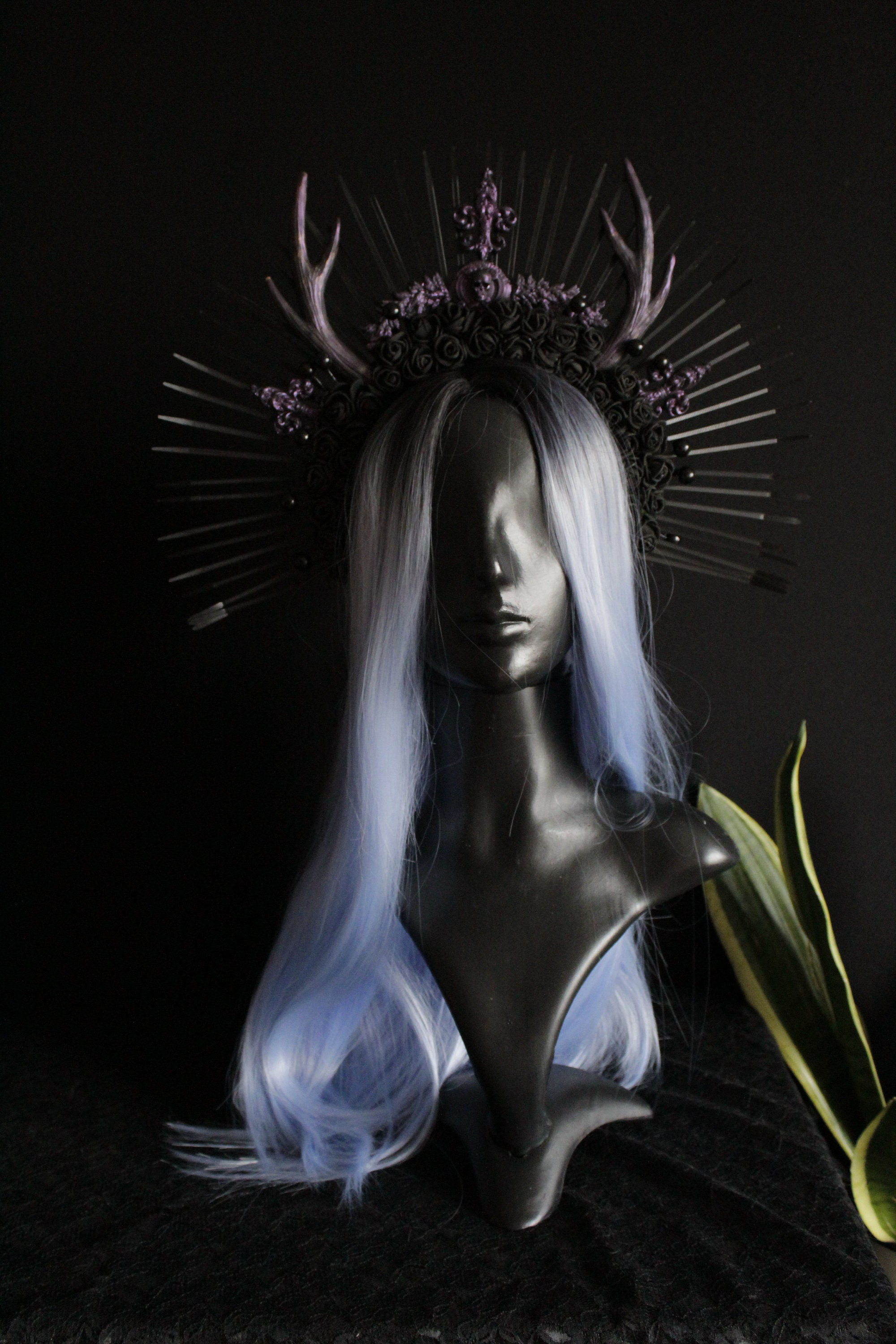Black Horns Crown, Flowers Nymph Headdress, Unique Costume - Etsy
