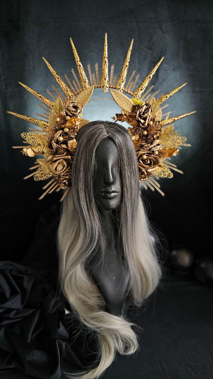 Large Gold Halo Crown, Sun Halo Crown, Bridal Gold Crown, Halo Headband ...