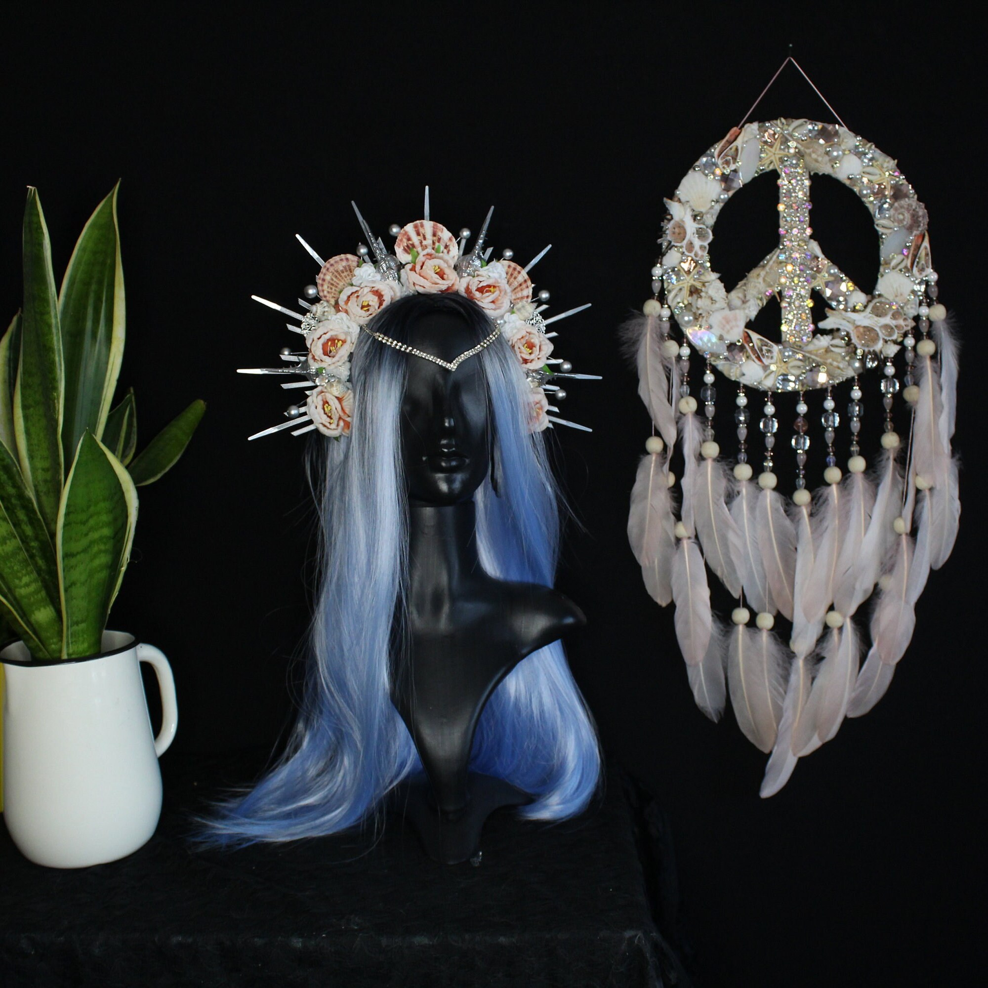 Mermaid Halo Crown, Silver Sunburst, Shell Flower Girl Hair Accessories ...