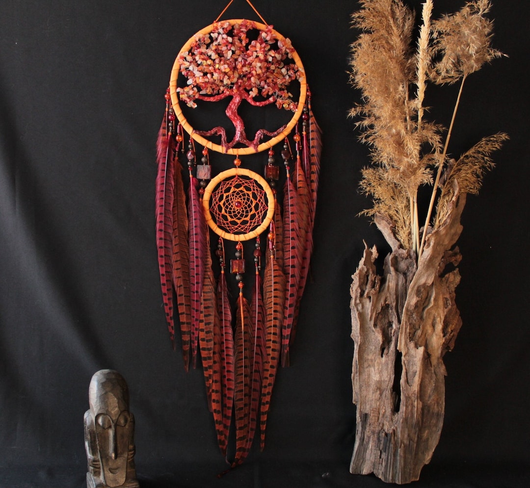 Orange Tree of Life Large Dream Catcher Wall Hanging Carnelian Crystal ...