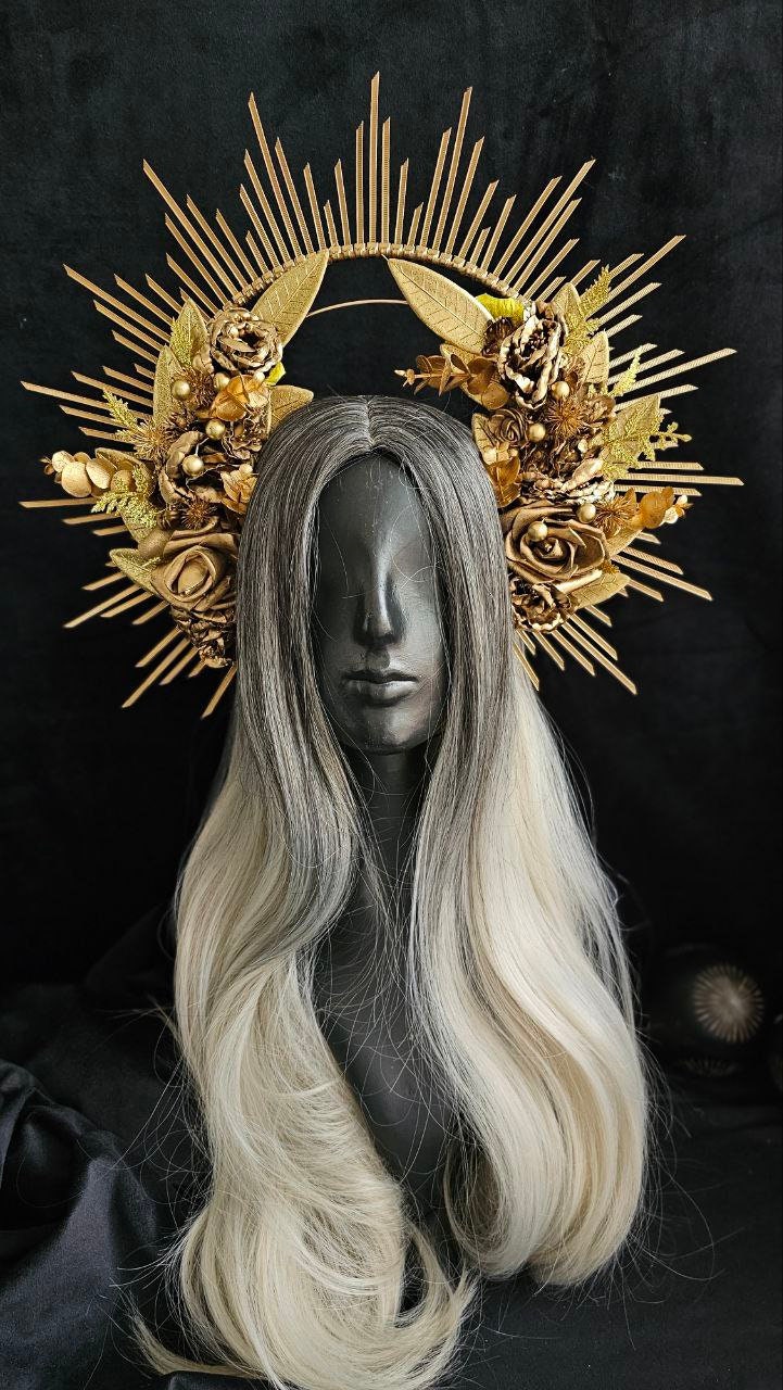 Gold Halo Crown, Sun Halo Crown, Bridal Gold Crown, Halo Headband ...