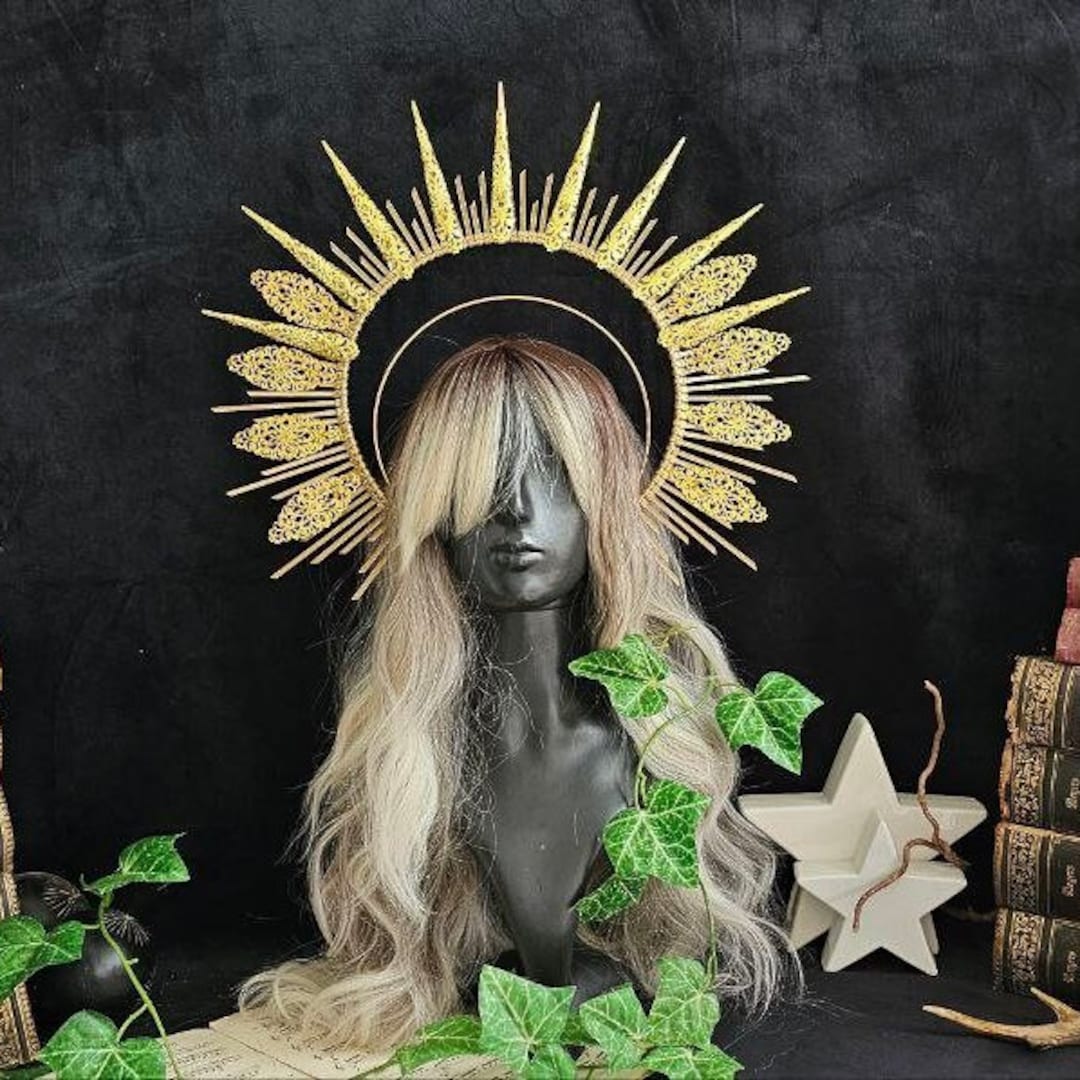 Large Gold Halo Crown, Sun Halo Crown, Bridal Gold Crown, Halo Headband ...