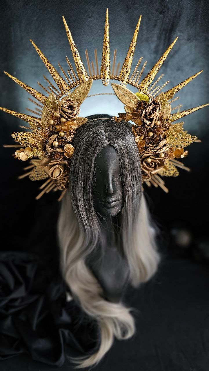 Large Gold Halo Crown, Sun Halo Crown, Bridal Gold Crown, Halo Headband ...