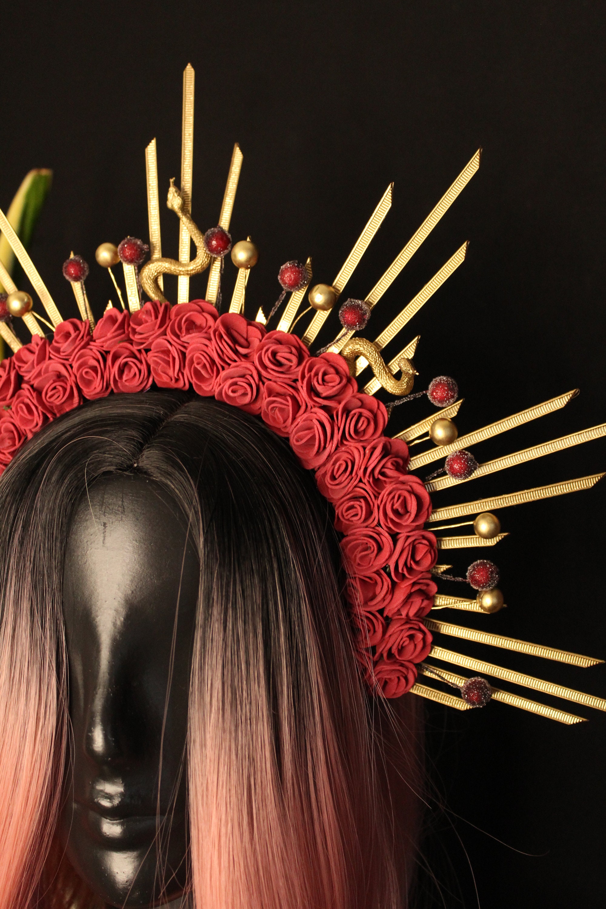 Ruby Tiara Spiked Tiara Gold Tiara Halo Crown, Halo Crown Headpiece ...