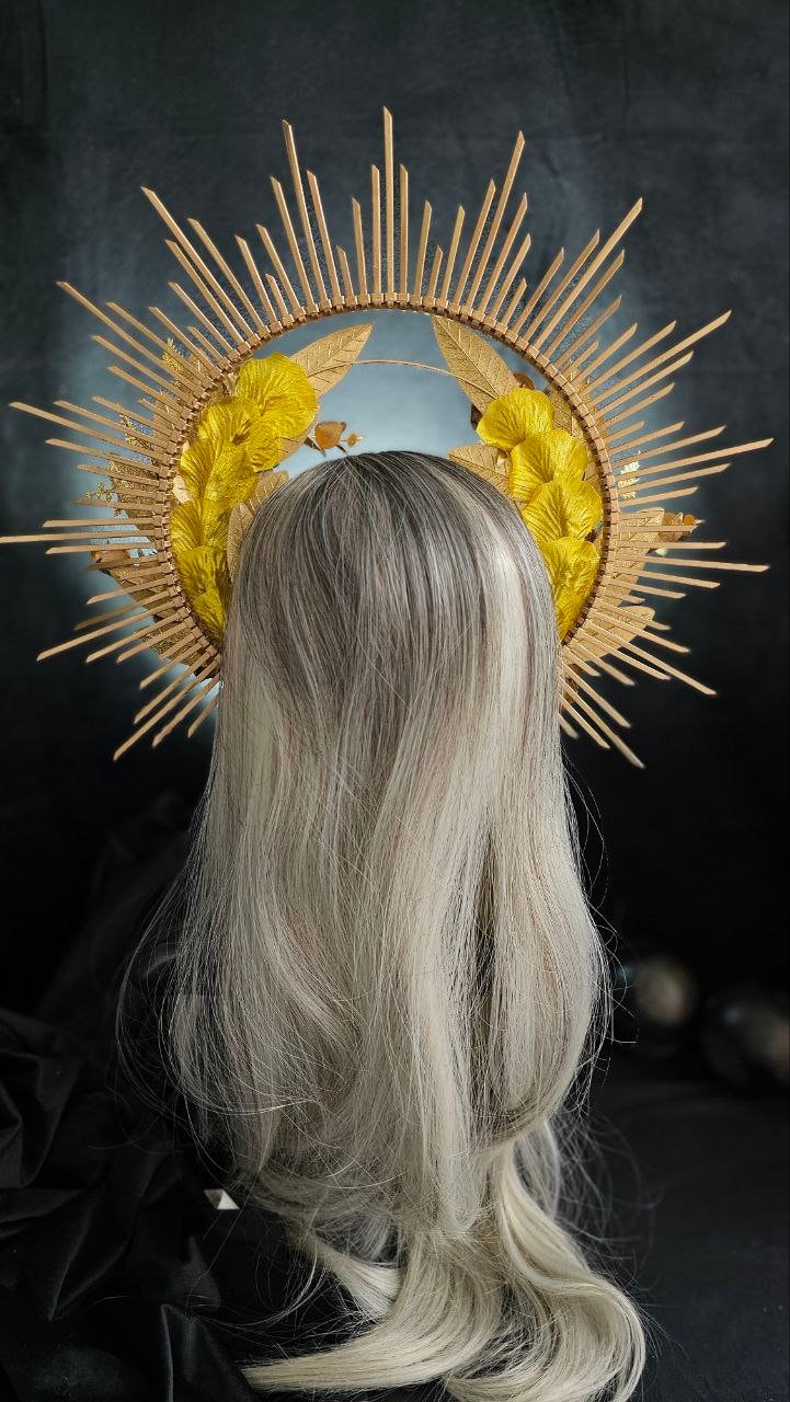 Gold Halo Crown, Sun Halo Crown, Bridal Gold Crown, Halo Headband ...