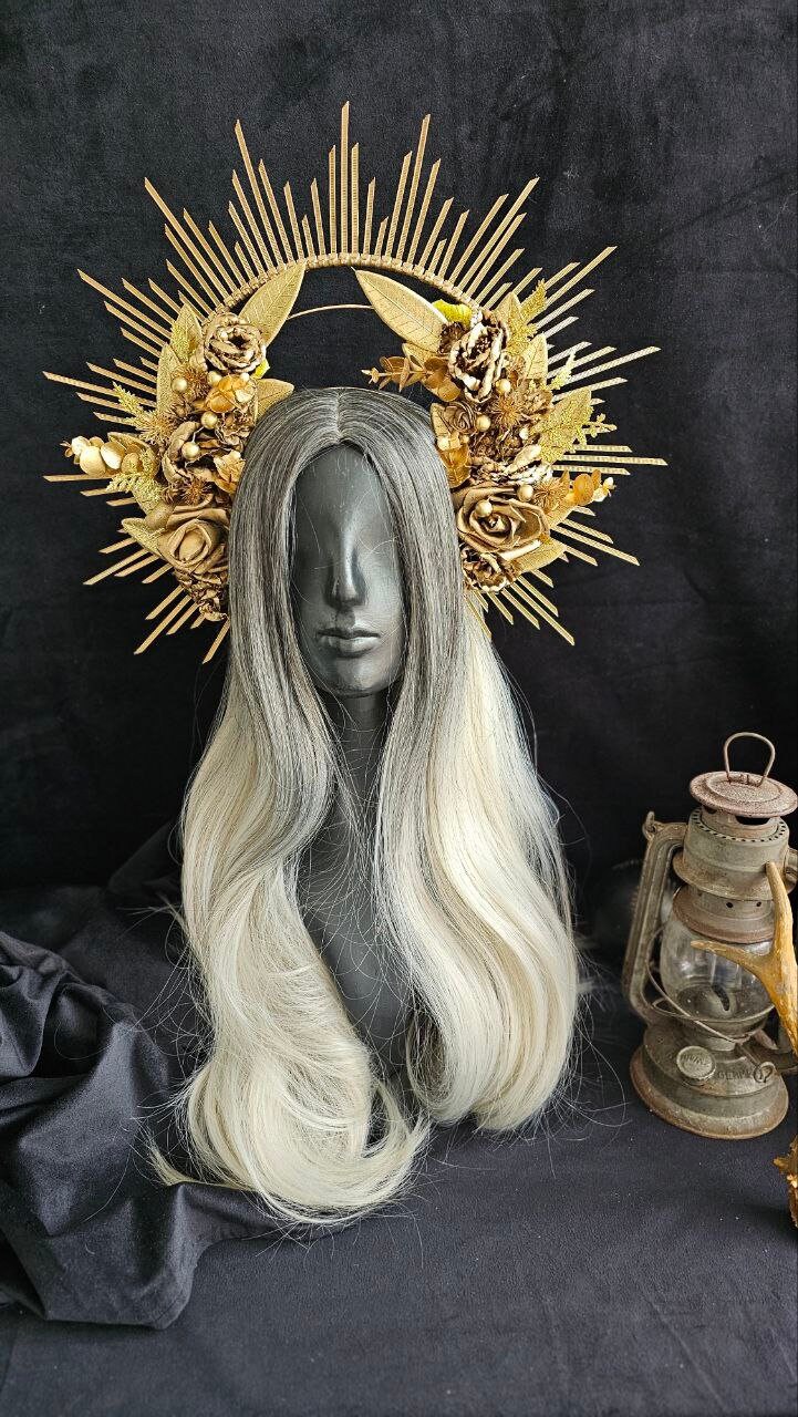 Gold Halo Crown, Sun Halo Crown, Bridal Gold Crown, Halo Headband ...