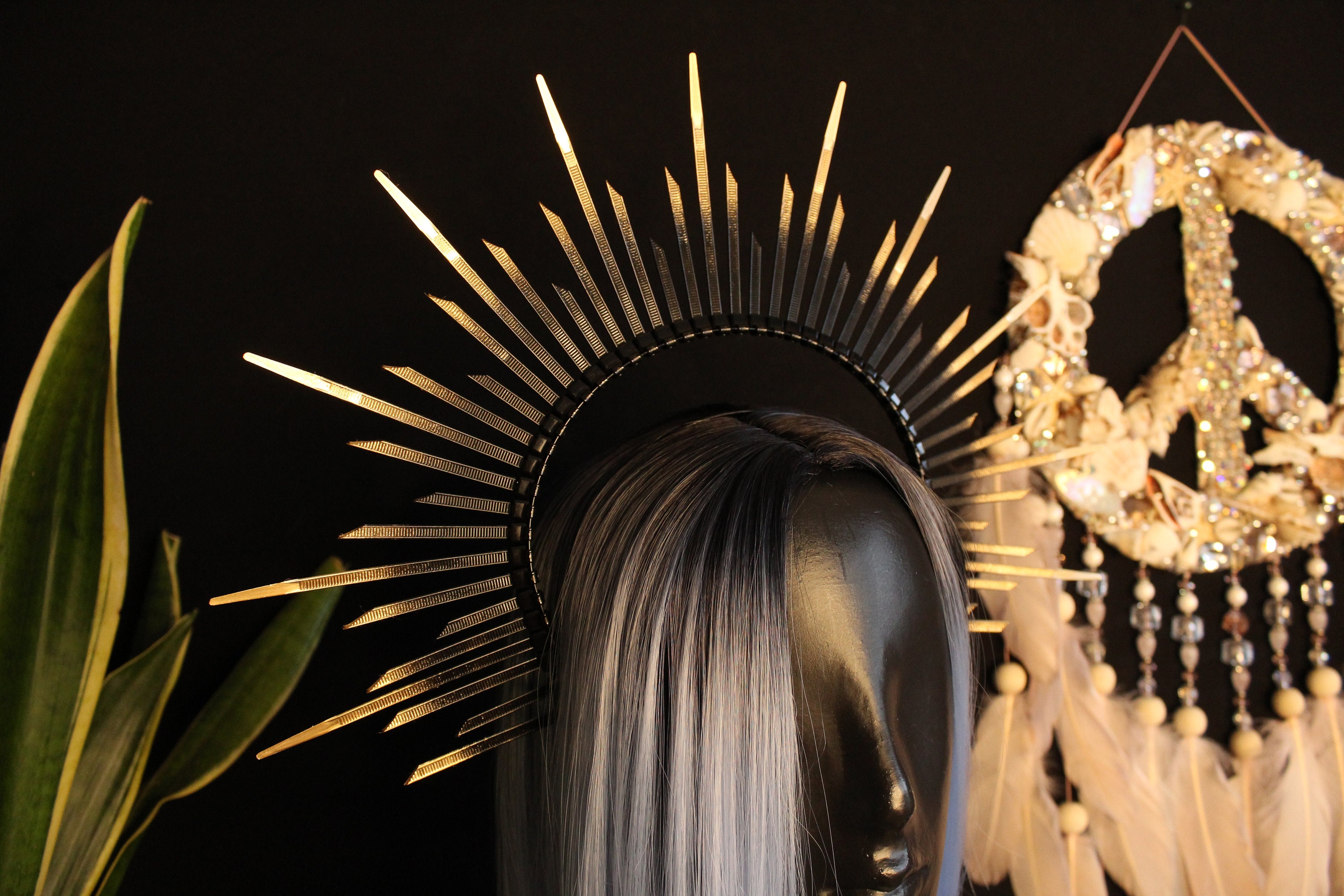 Golden Sunburst Crown Headband - Celestial Halo Headpiece - Festival ...