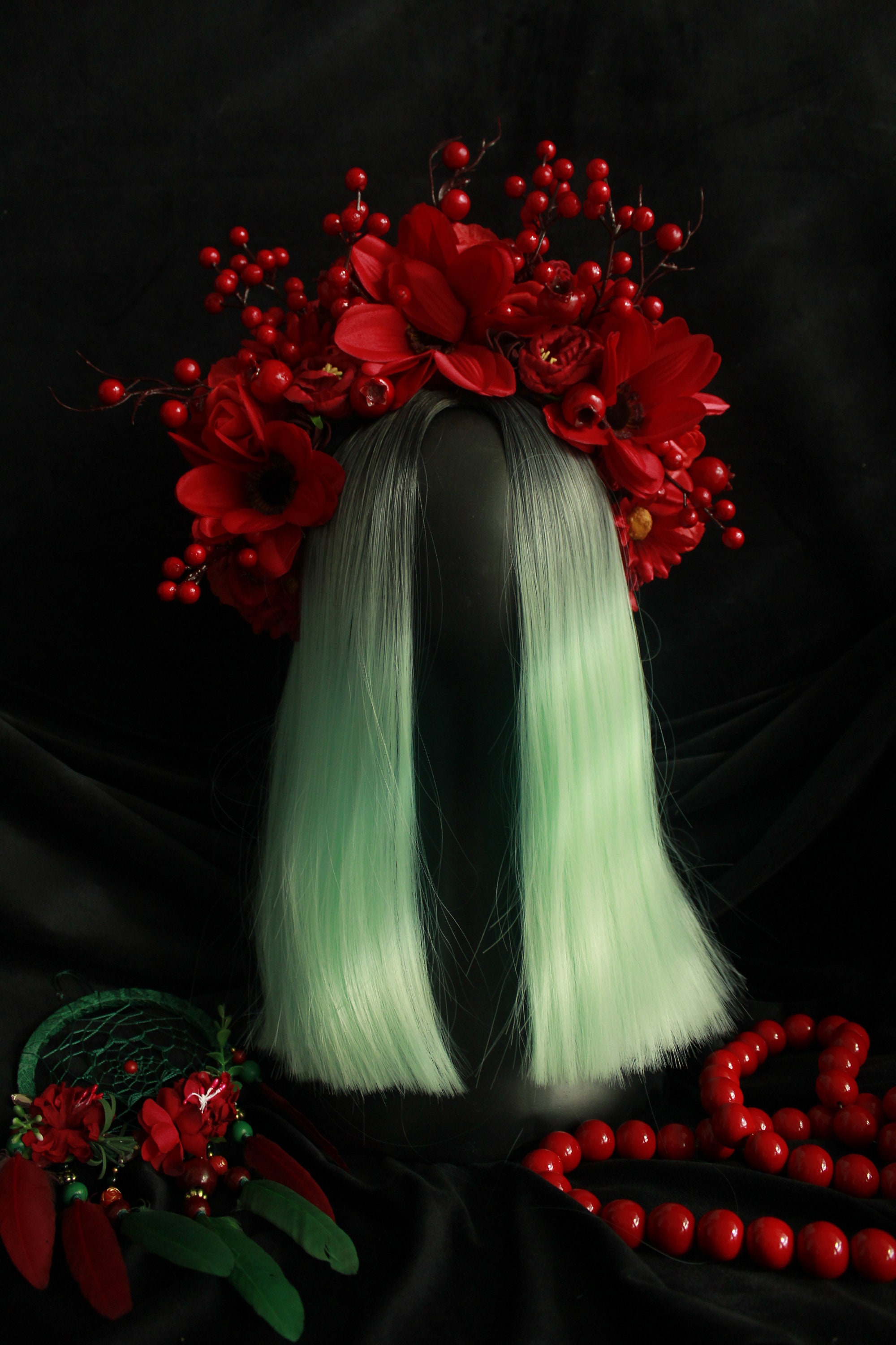 Red Folklore Ukrainian Wreath, Red Halo Crown, Halo Crown Headpiece ...