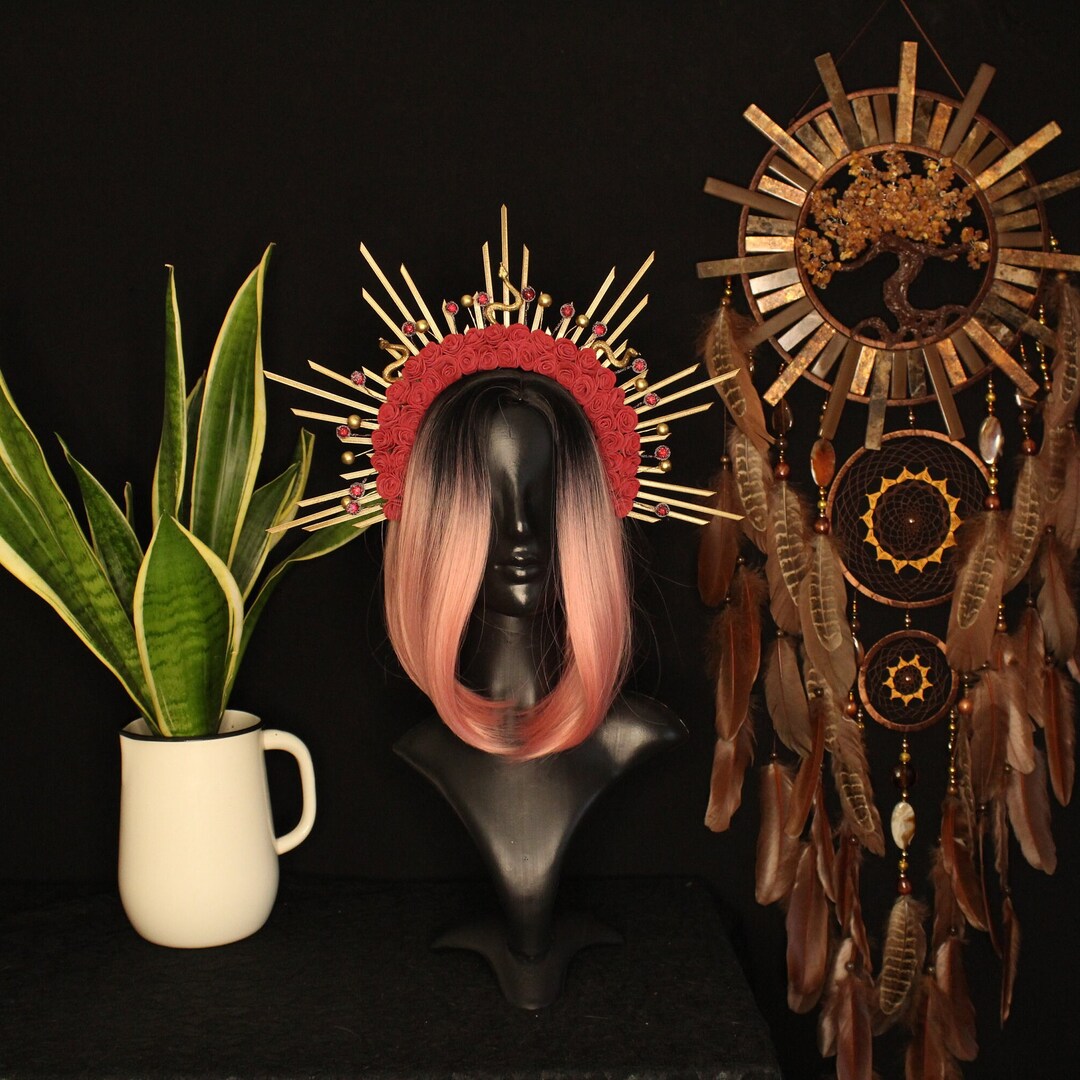 Ruby Tiara Spiked Tiara Gold Tiara Halo Crown, Halo Crown Headpiece ...