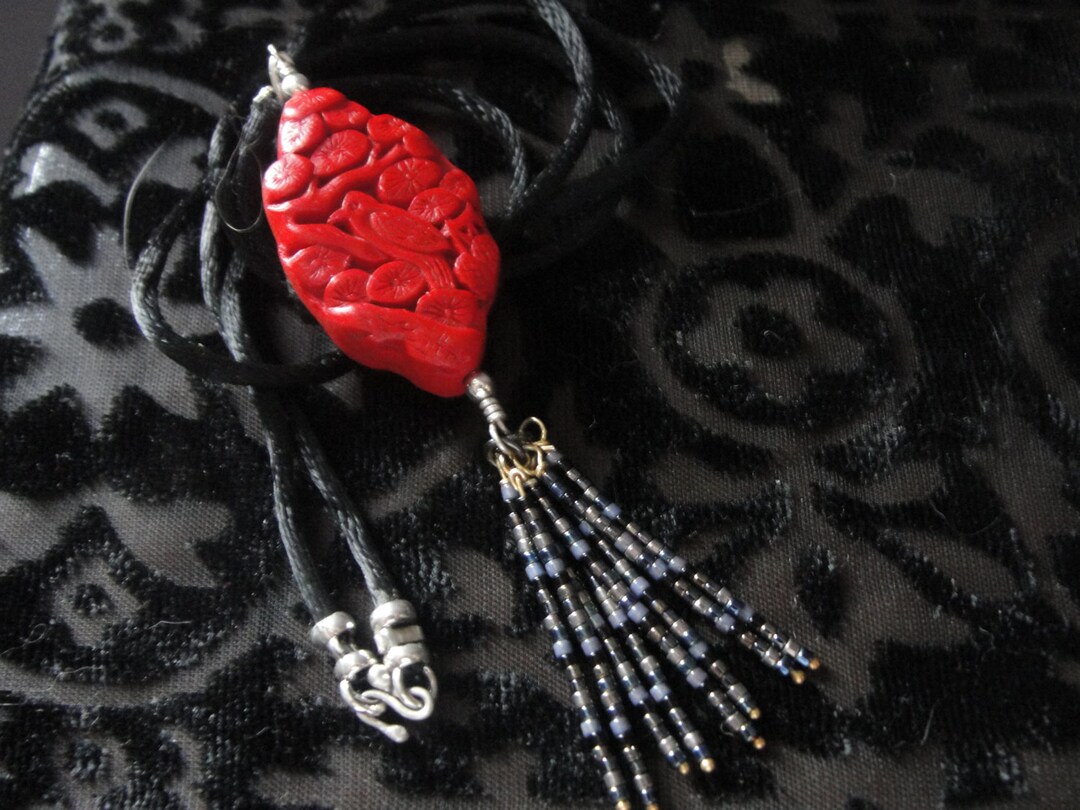 Red Cinnabar Bird Necklace - Etsy