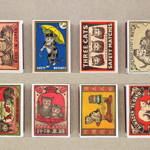 Set of 8 MATCHBOX Various DRAGON Design Vintage Style Printing | Etsy