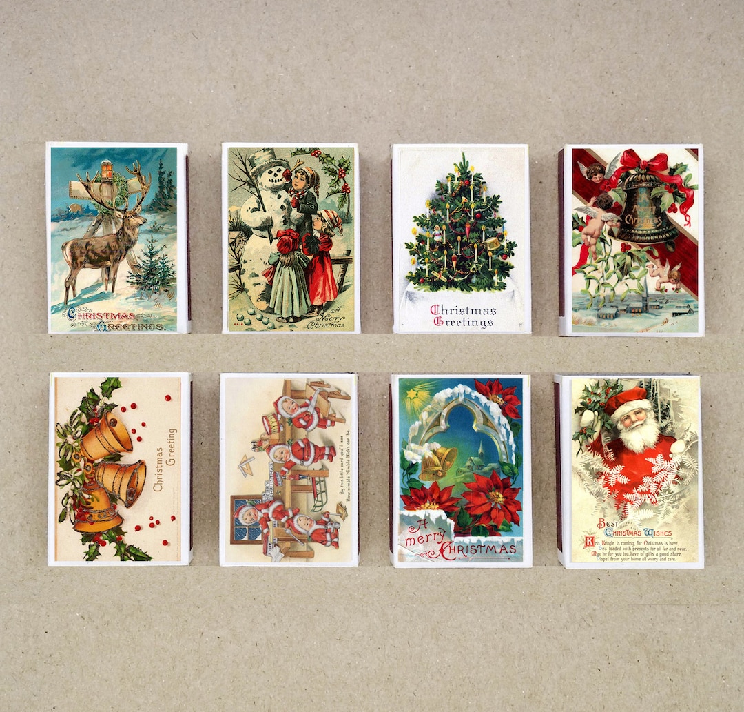 Set of 8 MATCHBOX of Christmas Set 1 Vintage Style Santa Claus Xmas ...