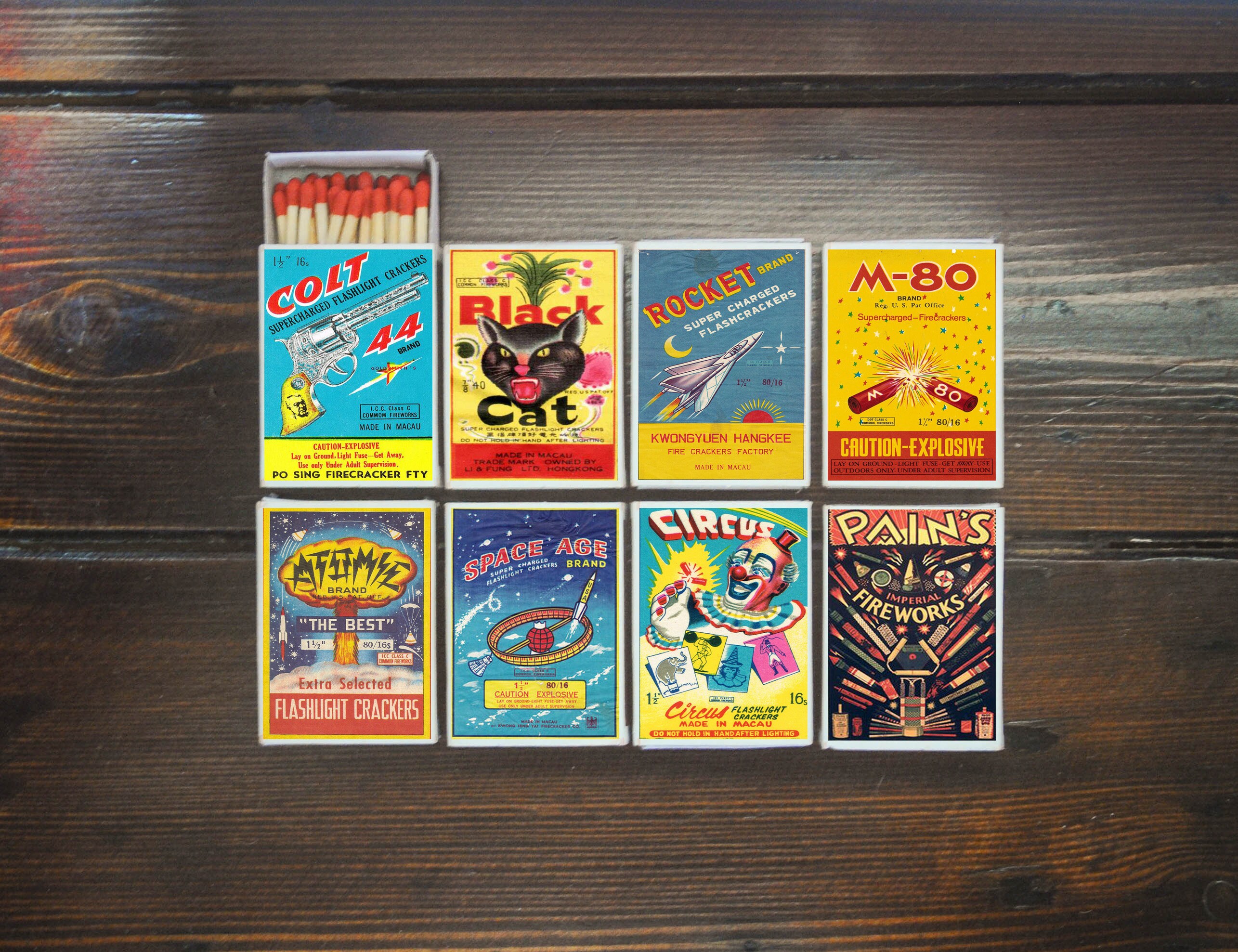 set of 8 MATCHBOX of firecracker design box fireworks vintage | Etsy