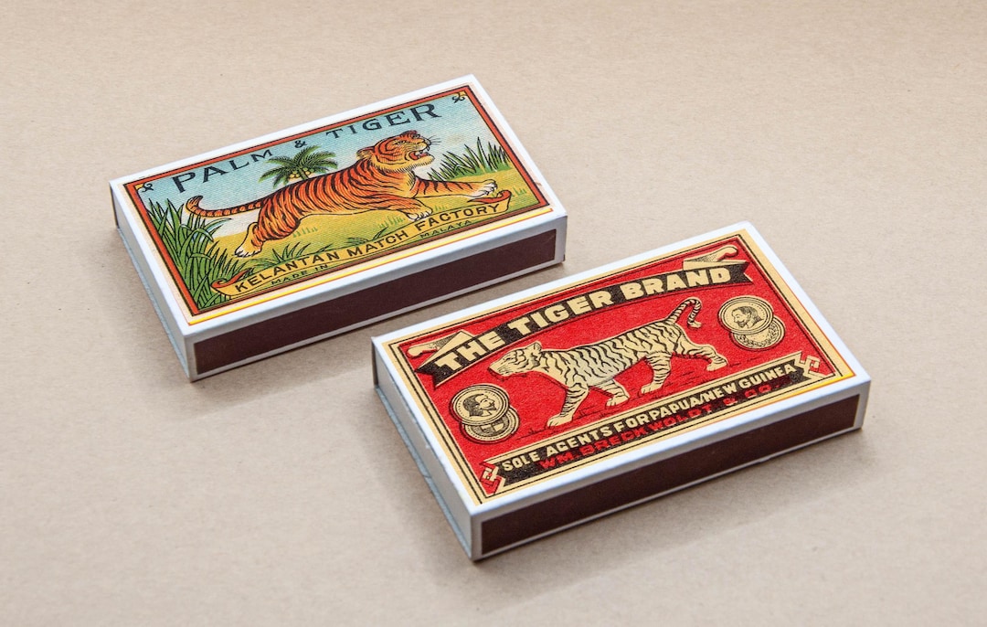 Vintage Style Tiger Matchbox Set, Large Kitchen Decor - Etsy