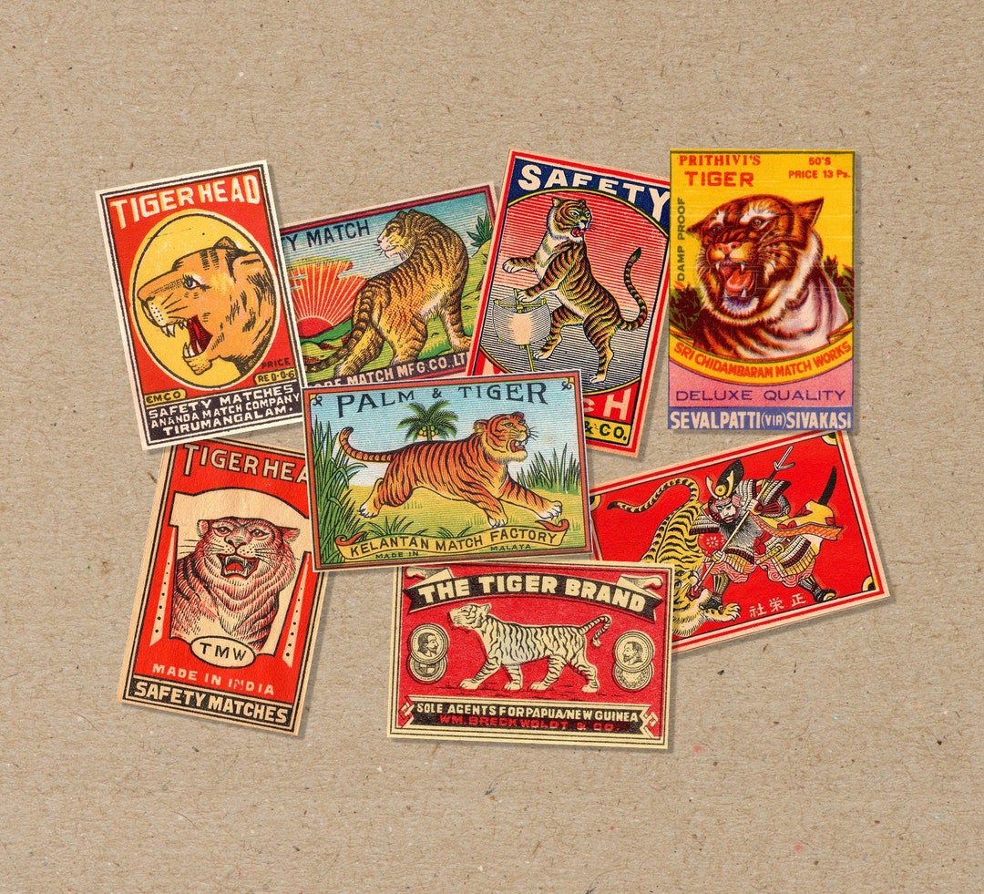Vintage Tiger Matchbox Art Prints: Decorative Poster Set - Etsy