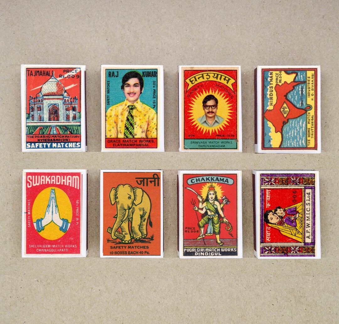 Set of 8 MATCHBOX Various Design From INDIA Vintage Style Set 2 ...