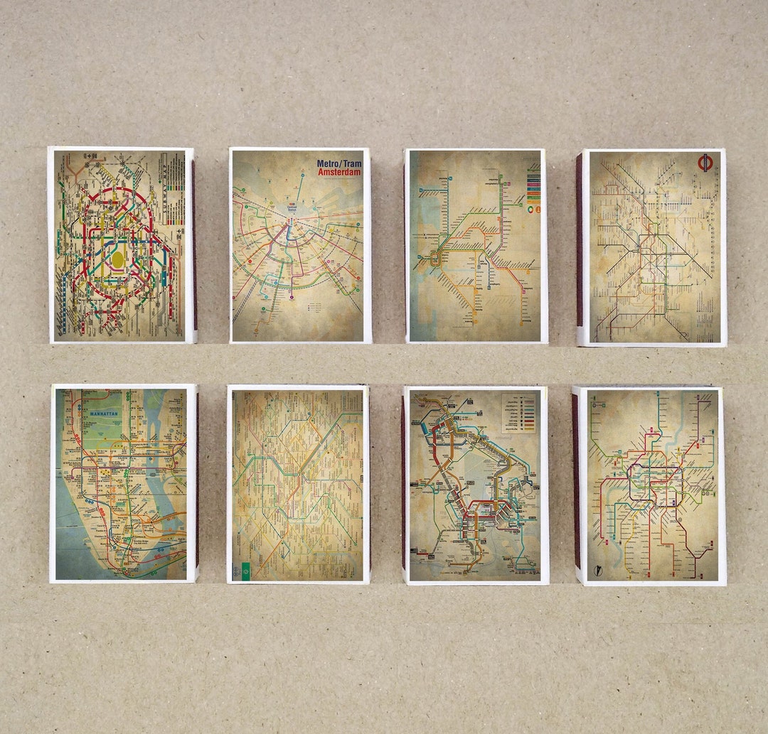 Vintage Style Subway Map Matchbox Set: New York, Paris, Tokyo (set of 8 ...