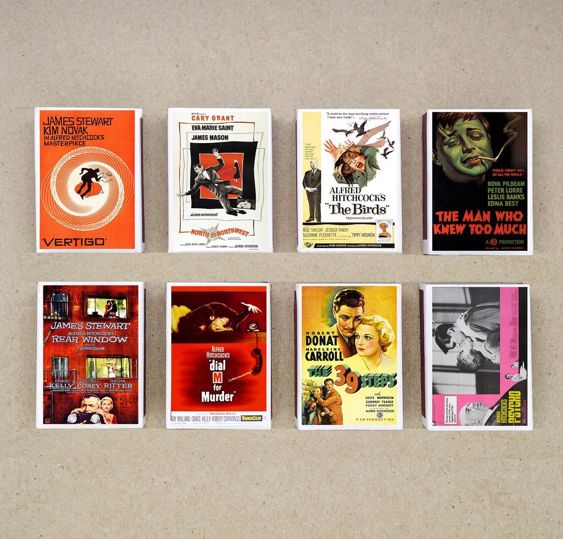 Set of 8 MATCHBOX Vintage Classic Hitchcock Movies Poster - Etsy