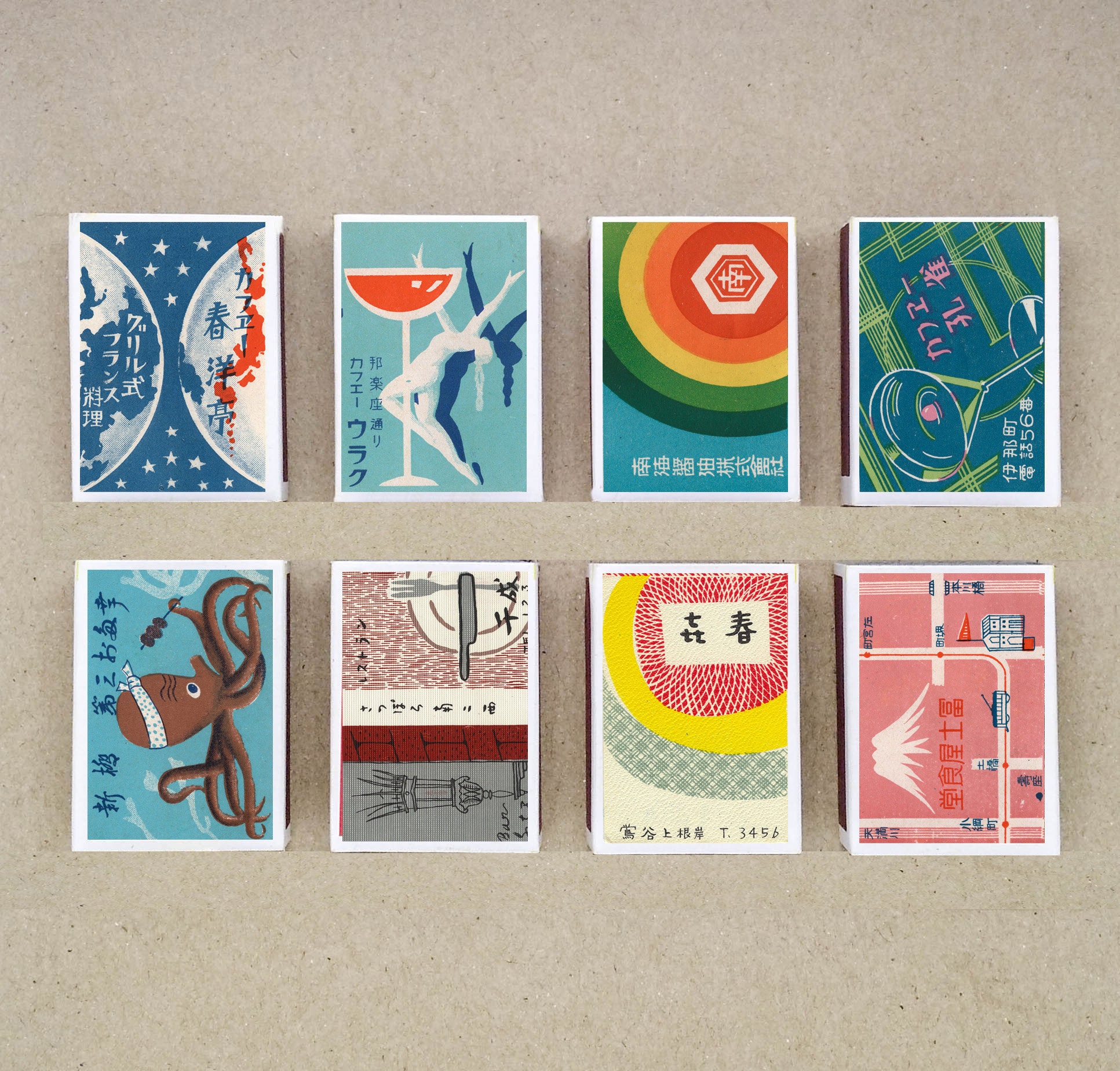 Set of 8 MATCHBOX of Japanese Various Ads Set 1 Vintage Style - Etsy