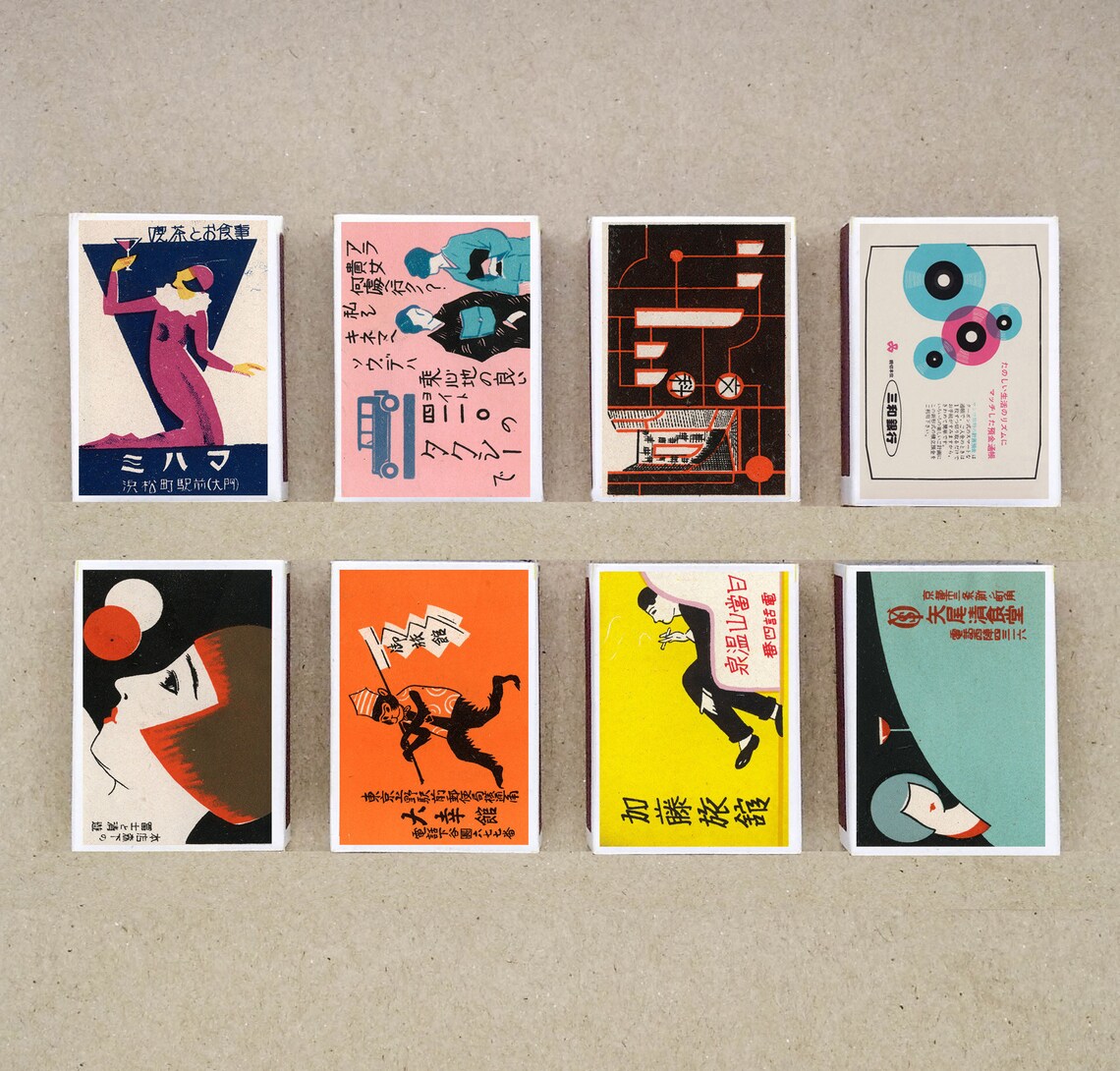 Set of 8 MATCHBOX of Japanese Various Ads Vintage Set 3 Style - Etsy