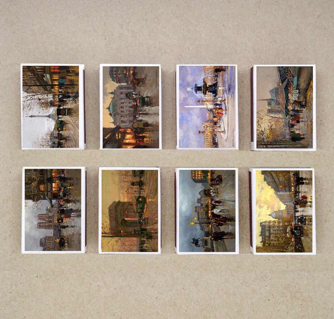 Set of 8 MATCHBOX Painting of Édouard Cortès PARIS 1900 Street Monument ...
